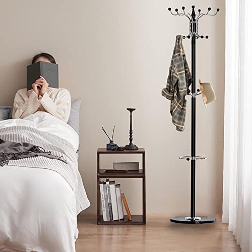 TNUEEIO 67" Metal Coat Rack Stand,Freestanding Swivel Coat Hanger Stand with Heavy Duty Marble Base and 16 Hooks,for Entryway, Home, Office, Coats, Jackets, Hat,Scarf (Black)