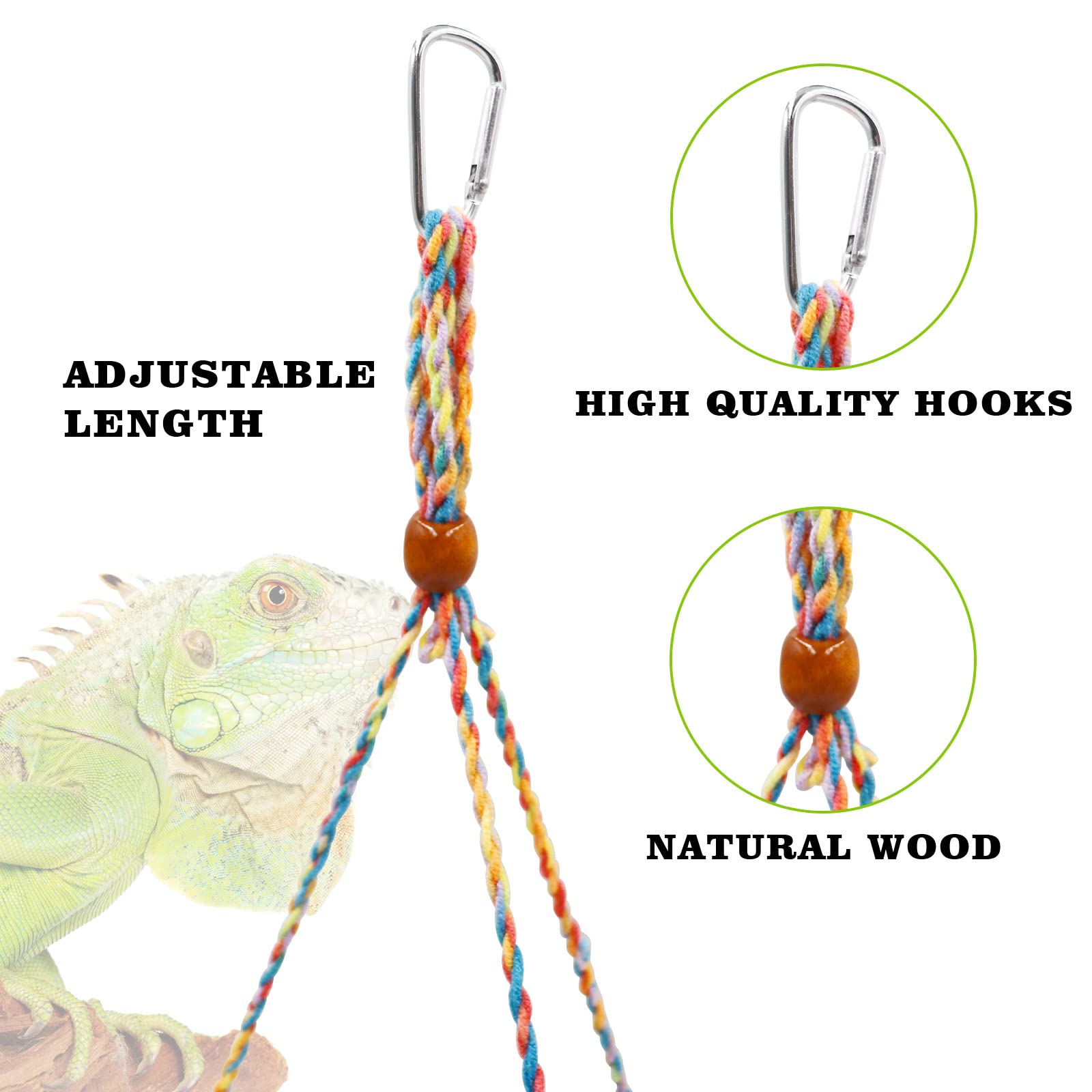 Oooct Reptile Hammock Swing Hanging Bed, Cute Lizard Swing Toy, Cotton Lizard Bed, Reptile Summer Bed for Bearded Dragon Leopard Gecko Lizard Birds Parrots (Colorful)