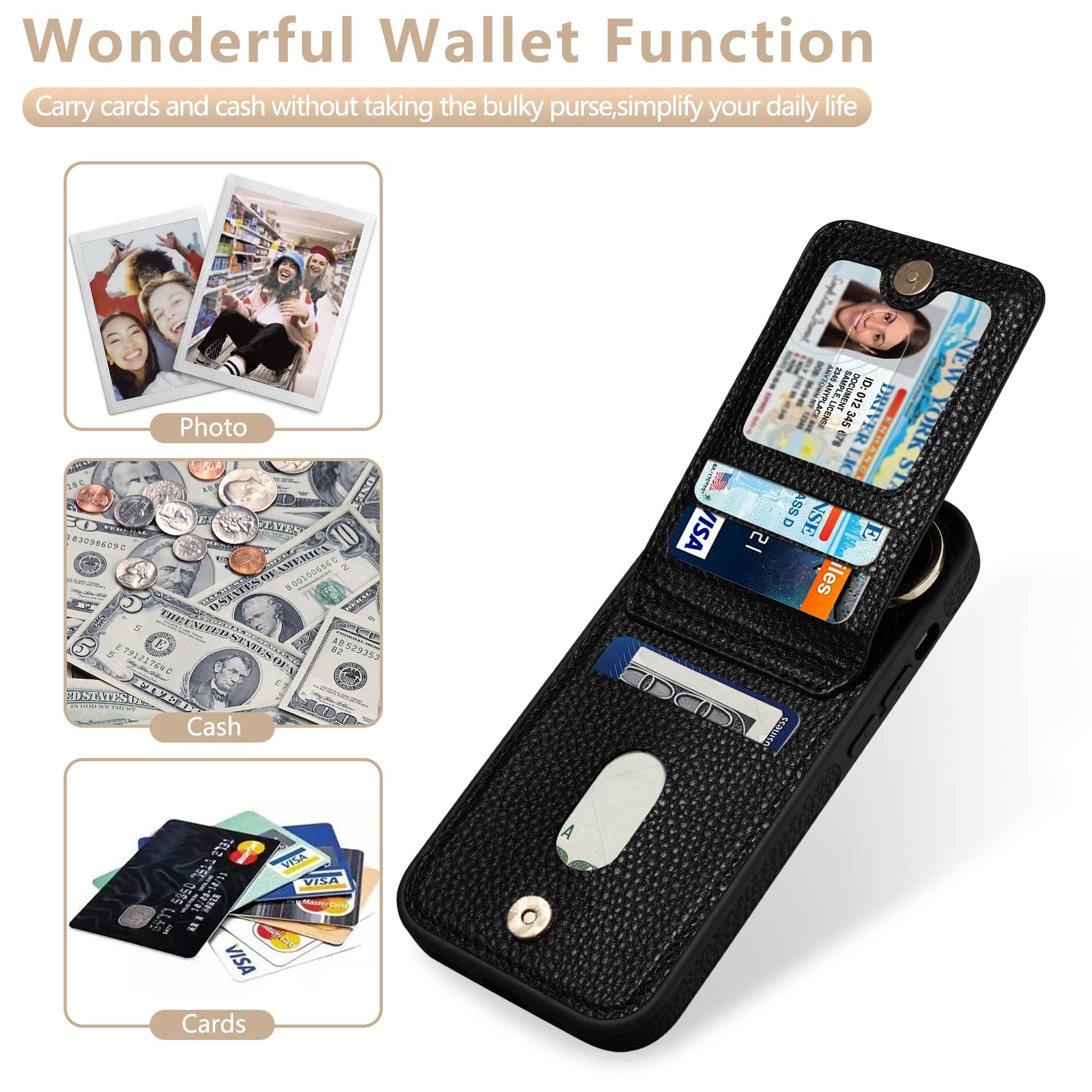 Keallce Case for iPhone 14 Pro 6.1'', Detachable Crossbody Case Wallet with RFID Blocking Card Holder, 360ーRing Stand, Folio Leather Phone Cover Shoulder Lanyard Strap Lady for iPhone 14 Pro 5G, Black