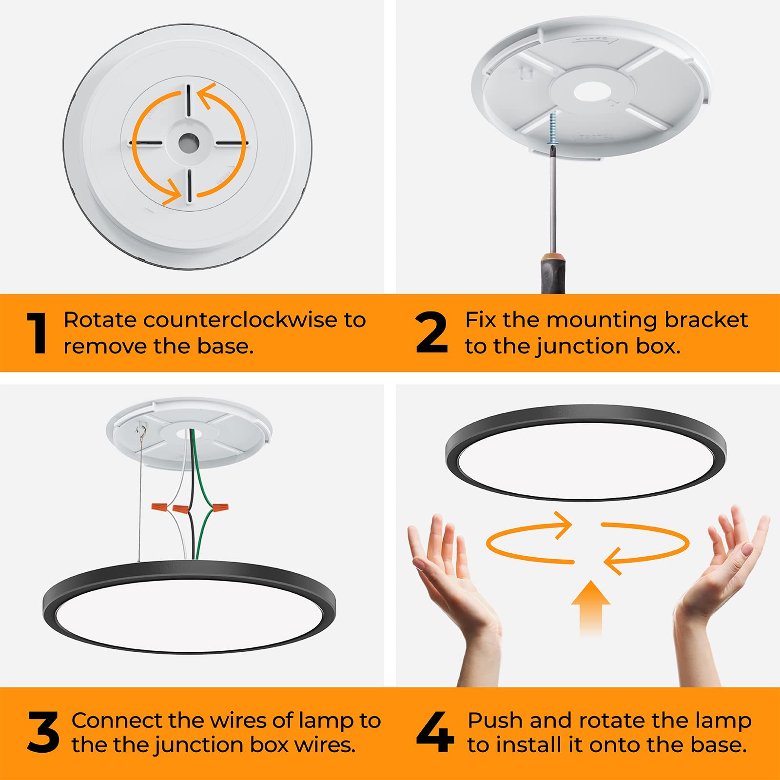 Matane 4 Pack LED Flush Mount Ceiling Light Fixture, 8.7 inch Ceiling Lamp 3000K/4000K/5000K Adjustable, 18W Low Profile Ceiling Lights for Kitchen Bedroom Hallway Porch, Black Non Dimmable