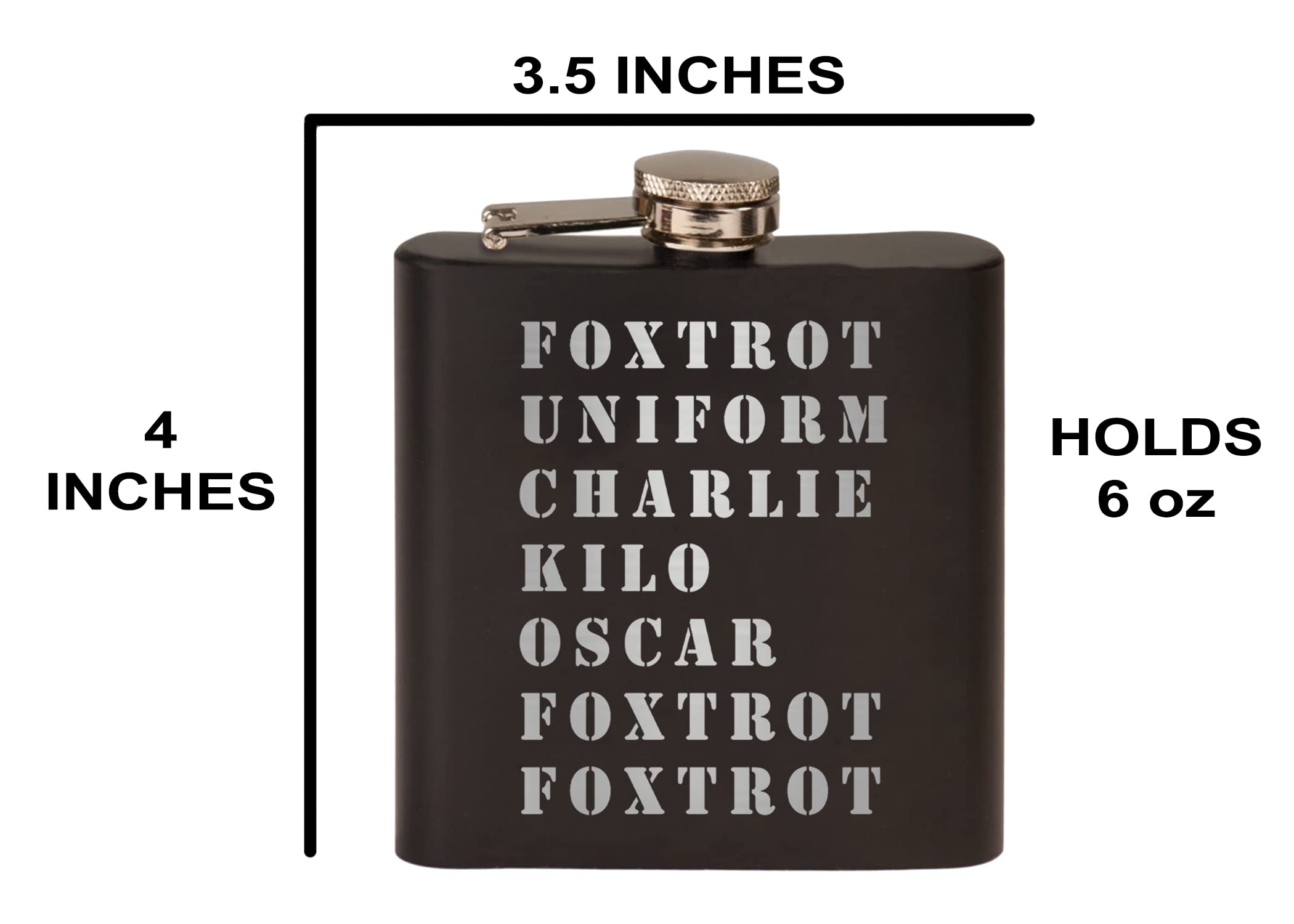 Rogue River Tactical Funny Foxtrot Off Military Acronym Joke Stainless Steel Hip Flask Premium Matte Black Makes a Great Gift For Him Dad Father Veteran