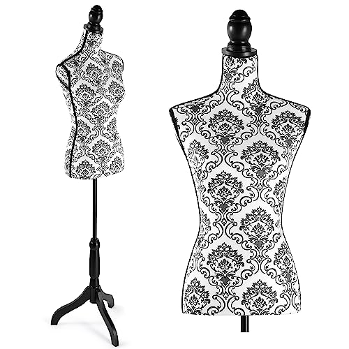 HAORUI Mannequin Torso Female Dress Form Pinnable Mannequin Body for Display with Height Adjustable Sturdy Tripod Stand , Black Flower