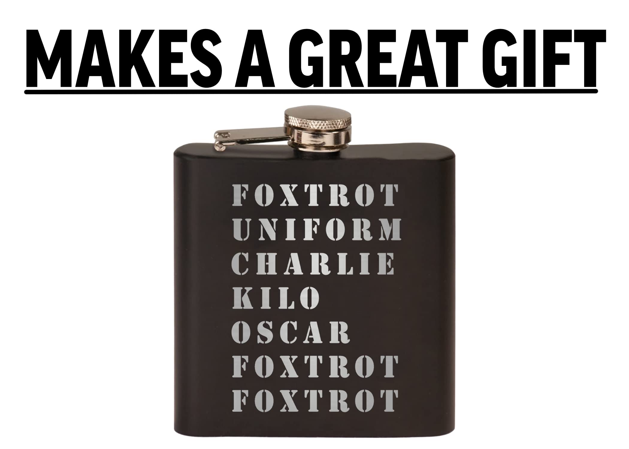 Rogue River Tactical Funny Foxtrot Off Military Acronym Joke Stainless Steel Hip Flask Premium Matte Black Makes a Great Gift For Him Dad Father Veteran