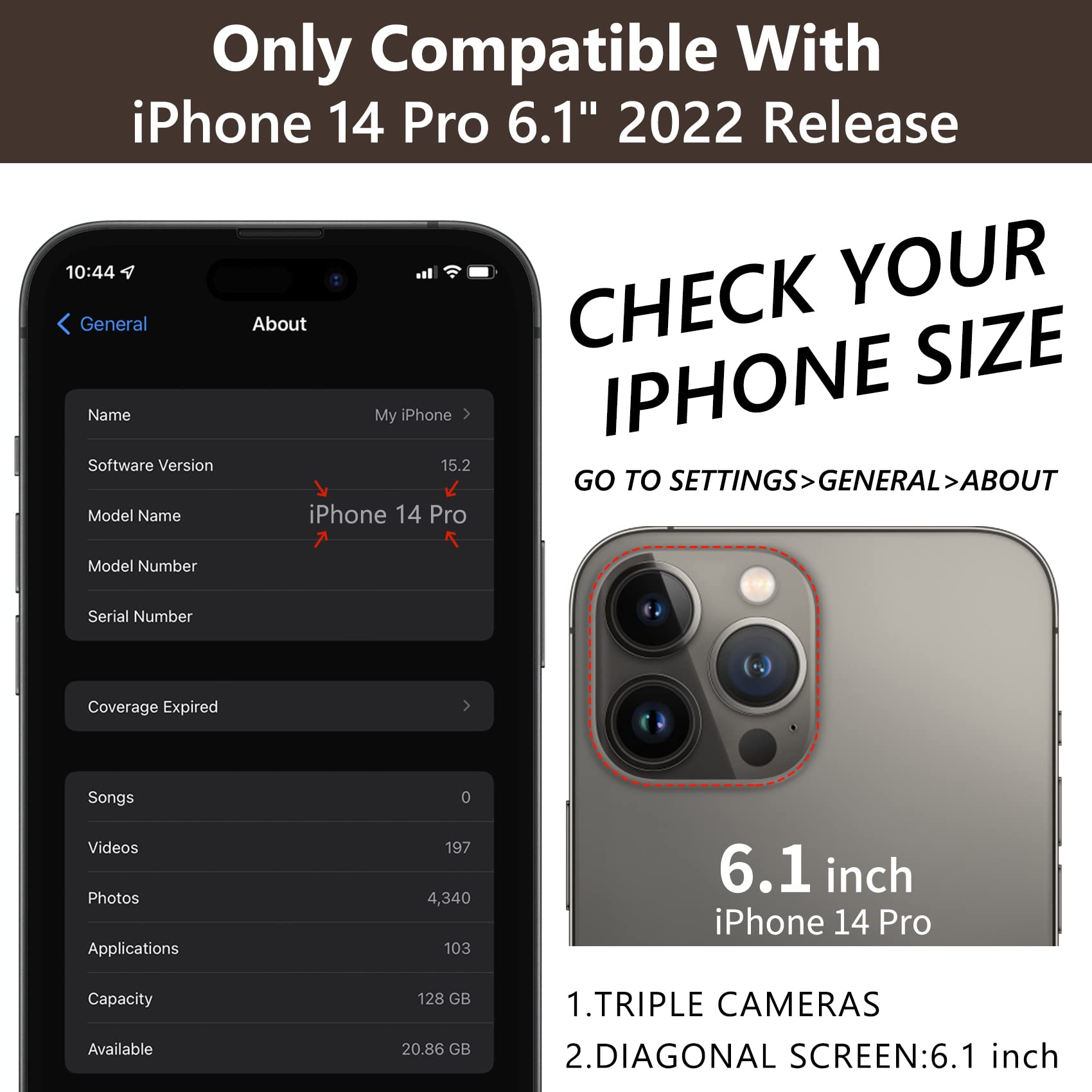 Keallce Case for iPhone 14 Pro 6.1'', Detachable Crossbody Case Wallet with RFID Blocking Card Holder, 360ーRing Stand, Folio Leather Phone Cover Shoulder Lanyard Strap Lady for iPhone 14 Pro 5G, Black