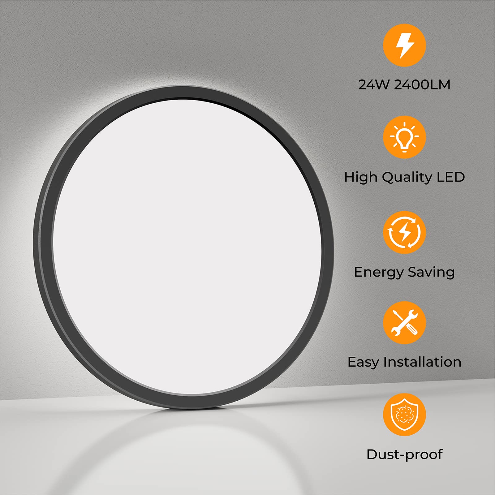 Matane 2 Pack 12 inch Flush Mount Ceiling Light Fixture, 24W LED Ceiling Lamp 3000K/4000K/5000K Selectable, Round Low Profile Ceiling Lights for Bedroom Laundry Kitchen, Black