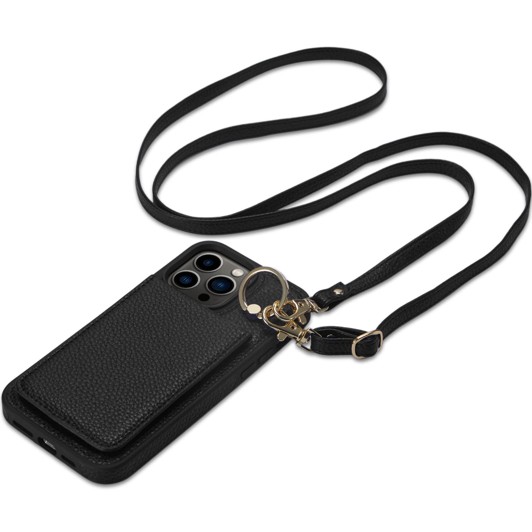 Keallce Case for iPhone 14 Pro 6.1'', Detachable Crossbody Case Wallet with RFID Blocking Card Holder, 360Ring Stand, Folio Leather Phone Cover Shoulder Lanyard Strap Lady for iPhone 14 Pro 5G, Black
