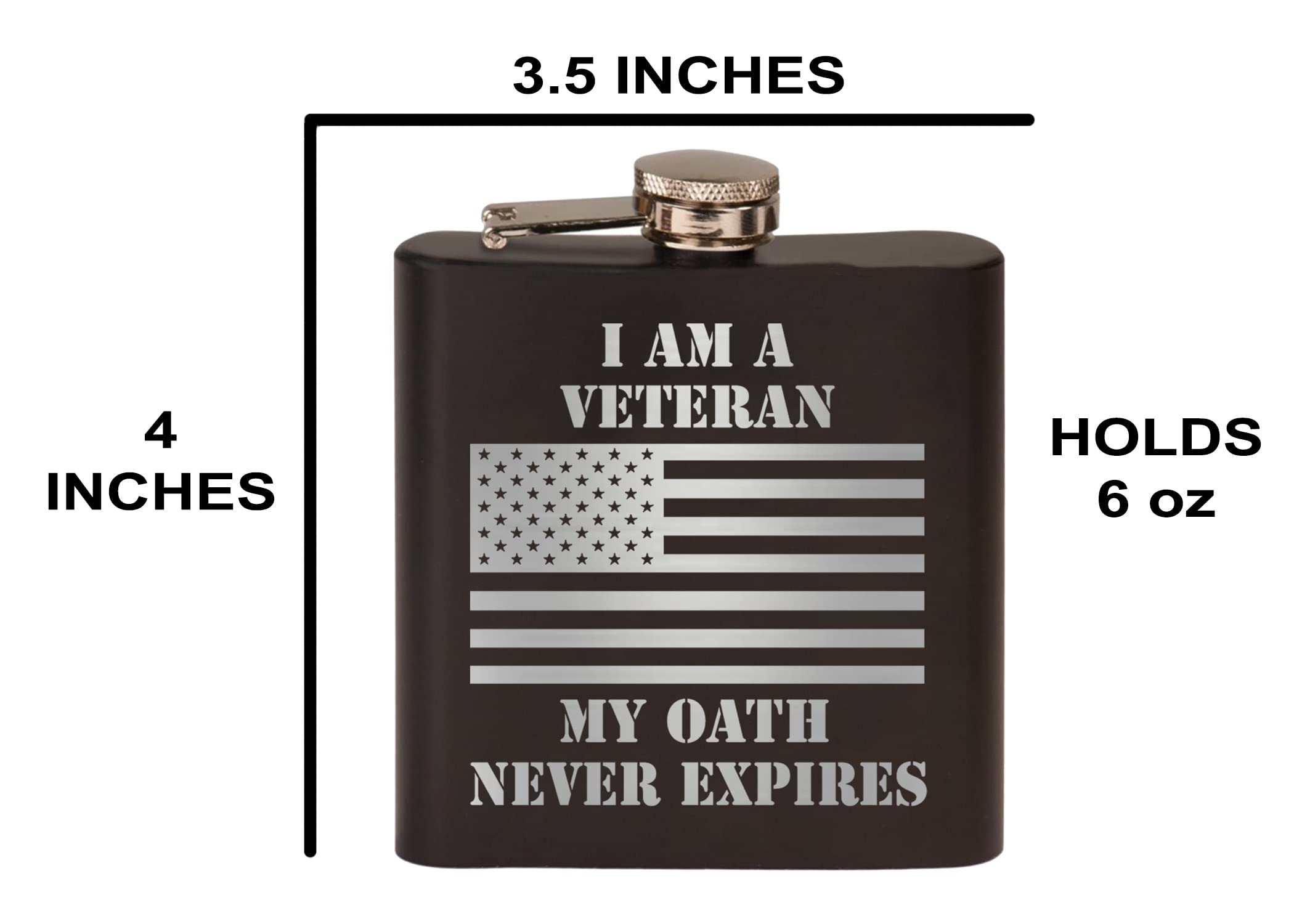 Rogue River Tactical USA American Flag Veteran Oath Stainless Steel Hip Flask Premium Matte Black Makes a Great Gift For Him Dad Father Veteran