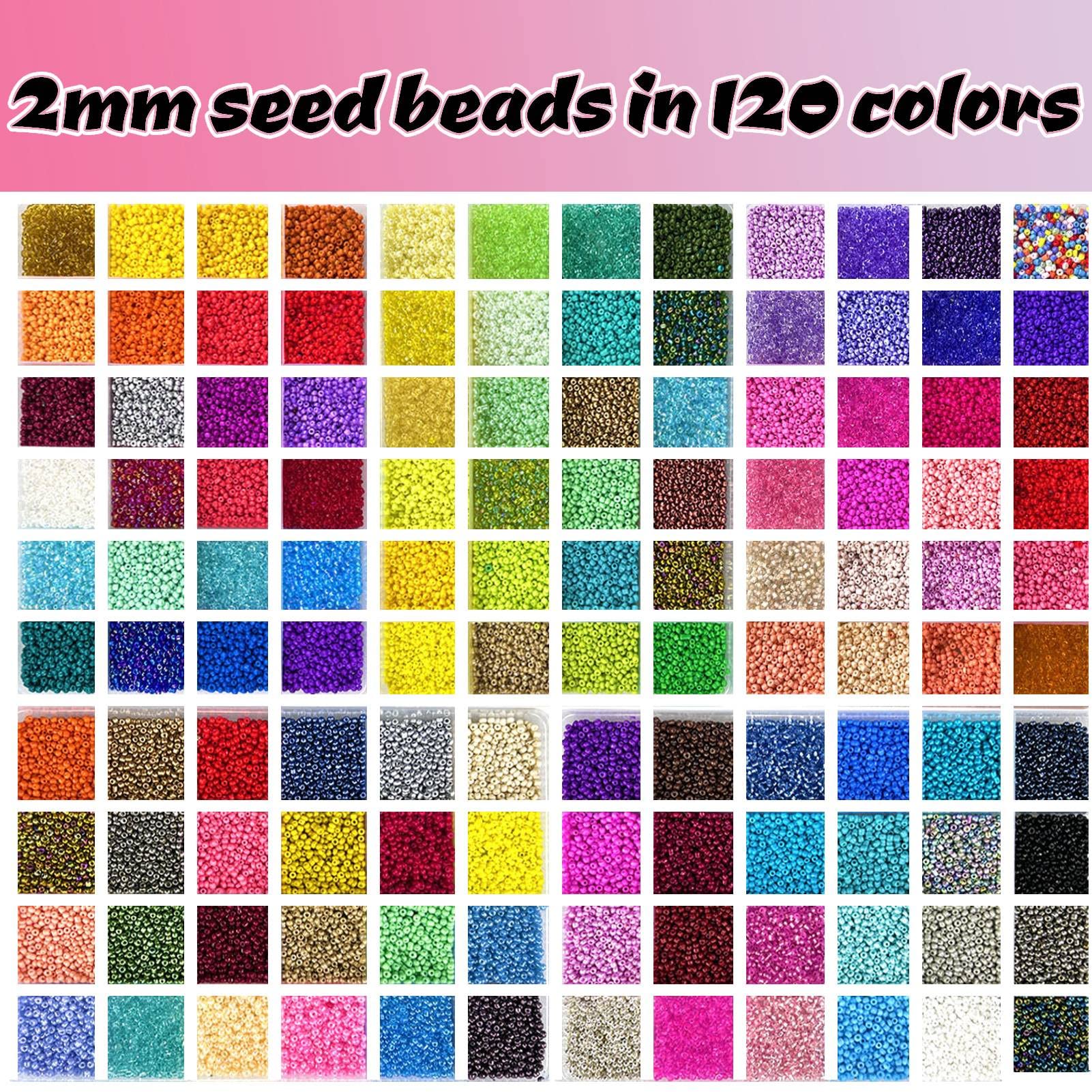 54000pcs Glass Seed Beads for Jewelry Making Kit, 120 Colors 2mm Small Beads with Letter Evil Eye Beads Jump Rings & Charms Pendants for Bracelets Making, DIY, Art and Craft