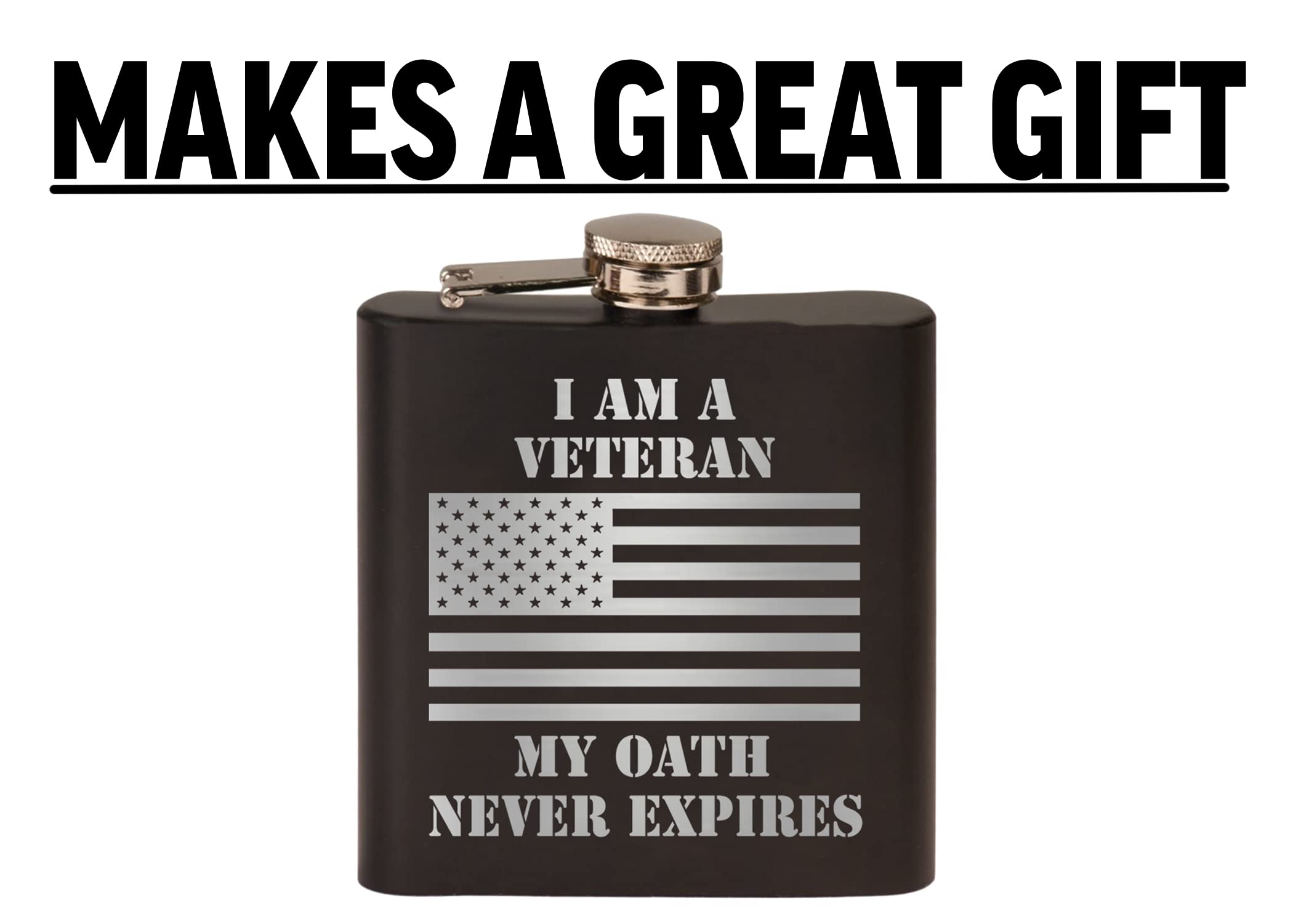 Rogue River Tactical USA American Flag Veteran Oath Stainless Steel Hip Flask Premium Matte Black Makes a Great Gift For Him Dad Father Veteran