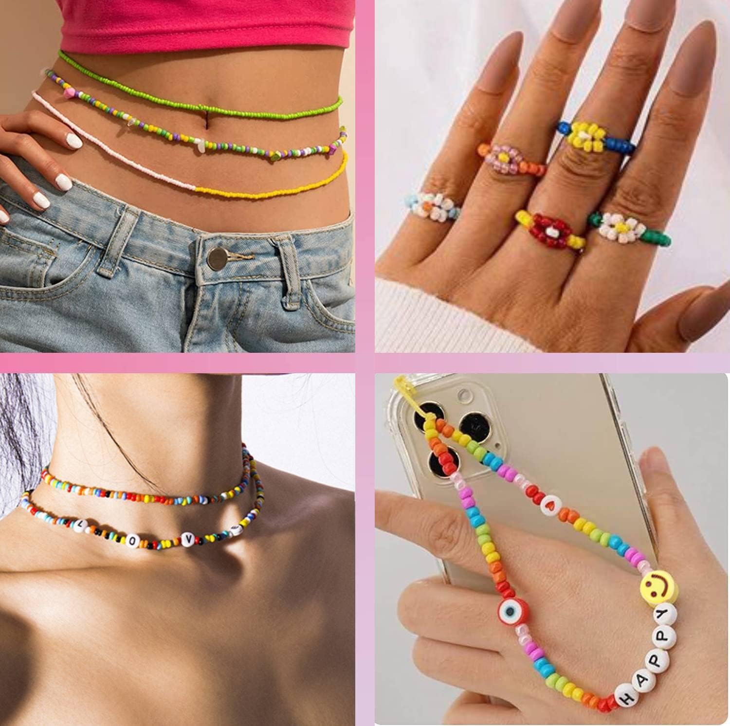 54000pcs Glass Seed Beads for Jewelry Making Kit, 120 Colors 2mm Small Beads with Letter Evil Eye Beads Jump Rings & Charms Pendants for Bracelets Making, DIY, Art and Craft