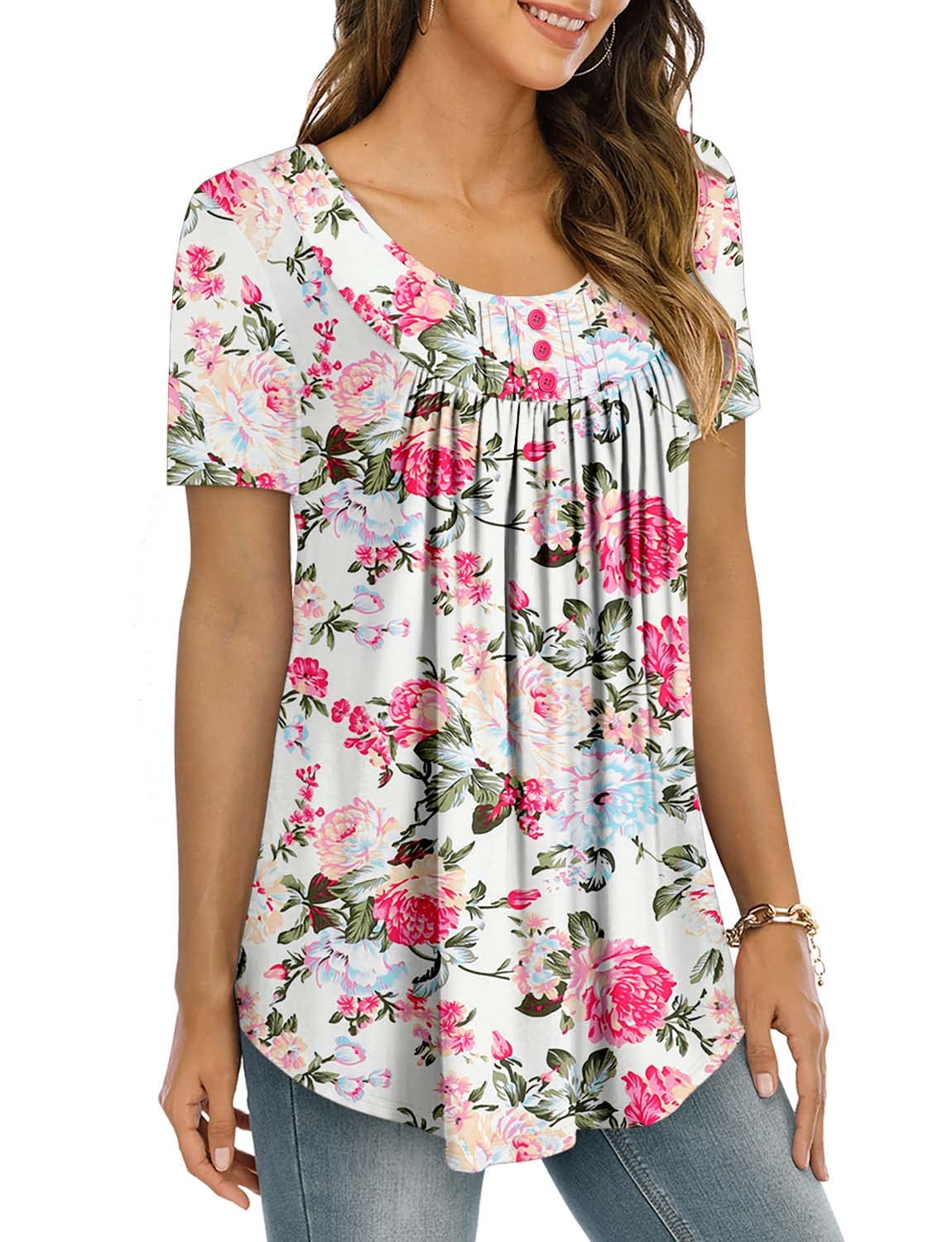 BETTE BOUTIK plus size tunic tops womens summer blouses womens tunic tops for leggings WhitePink XX-Large