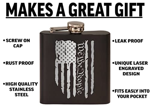 Rogue River Tactical USA American Flag We The People Constitution Stainless Steel Hip Flask Premium Matte Black Makes a Great Gift For Him Dad Father