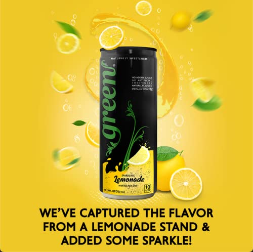 Green Lemonade - No added Sugar, 6% Real Lemon Juice, 10 Calories per can, Naturally Sweetened with 100% Stevia Leaf Extract, Carbonated Soda, 12 Fl Oz each can - Pack of 12