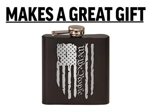 Rogue River Tactical USA American Flag We The People Constitution Stainless Steel Hip Flask Premium Matte Black Makes a Great Gift For Him Dad Father