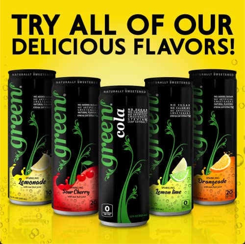 Green Lemonade - No added Sugar, 6% Real Lemon Juice, 10 Calories per can, Naturally Sweetened with 100% Stevia Leaf Extract, Carbonated Soda, 12 Fl Oz each can - Pack of 12