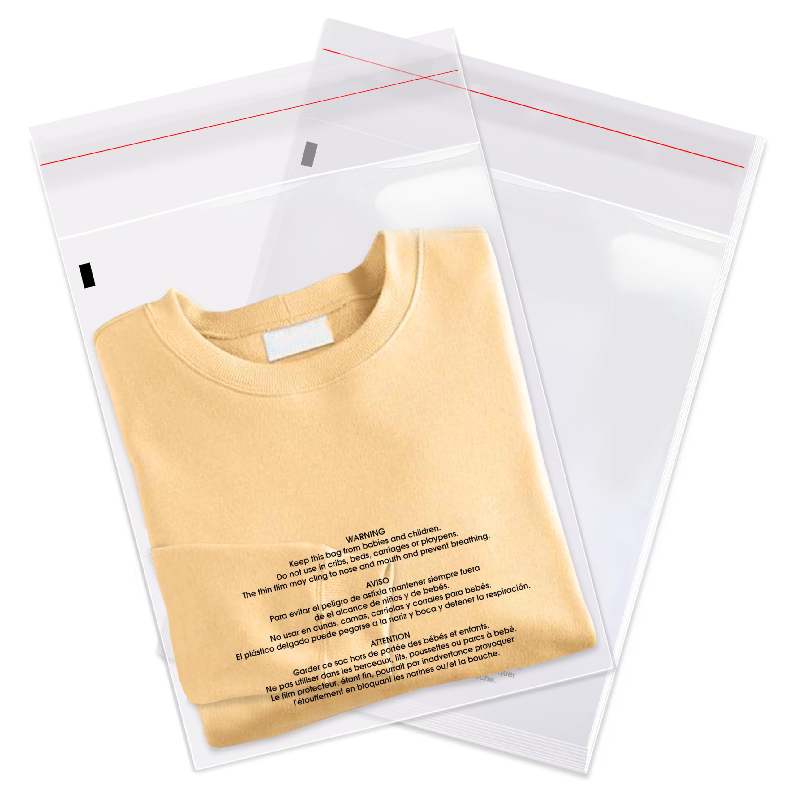 Spartan Industrial - 10” X 13” (200 Count) Self Seal Clear Poly Bags with Suffocation Warning for Packaging, T Shirts - Resealable Glue