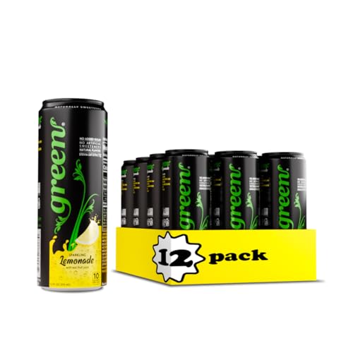 Green Lemonade - No added Sugar, 6% Real Lemon Juice, 10 Calories per can, Naturally Sweetened with 100% Stevia Leaf Extract, Carbonated Soda, 12 Fl Oz each can - Pack of 12
