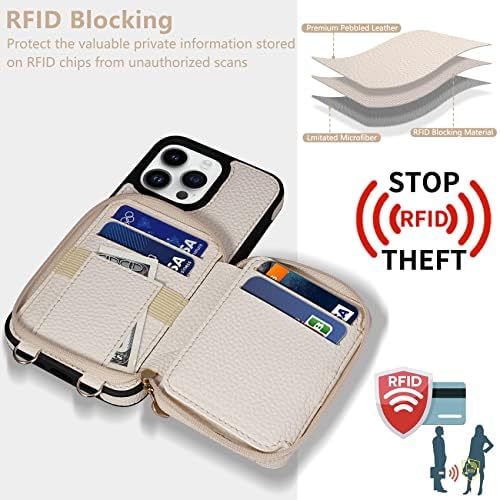 Keallce Case for iPhone 14 Pro Max 6.7'' Wallet Case, Crossbody Zipper Handbag with RFID Blocking 10 Card Slot Kickstand, Detachable Shoulder & Wrist Strap Protective Cover for iPhone 14 Pro Max,Beige