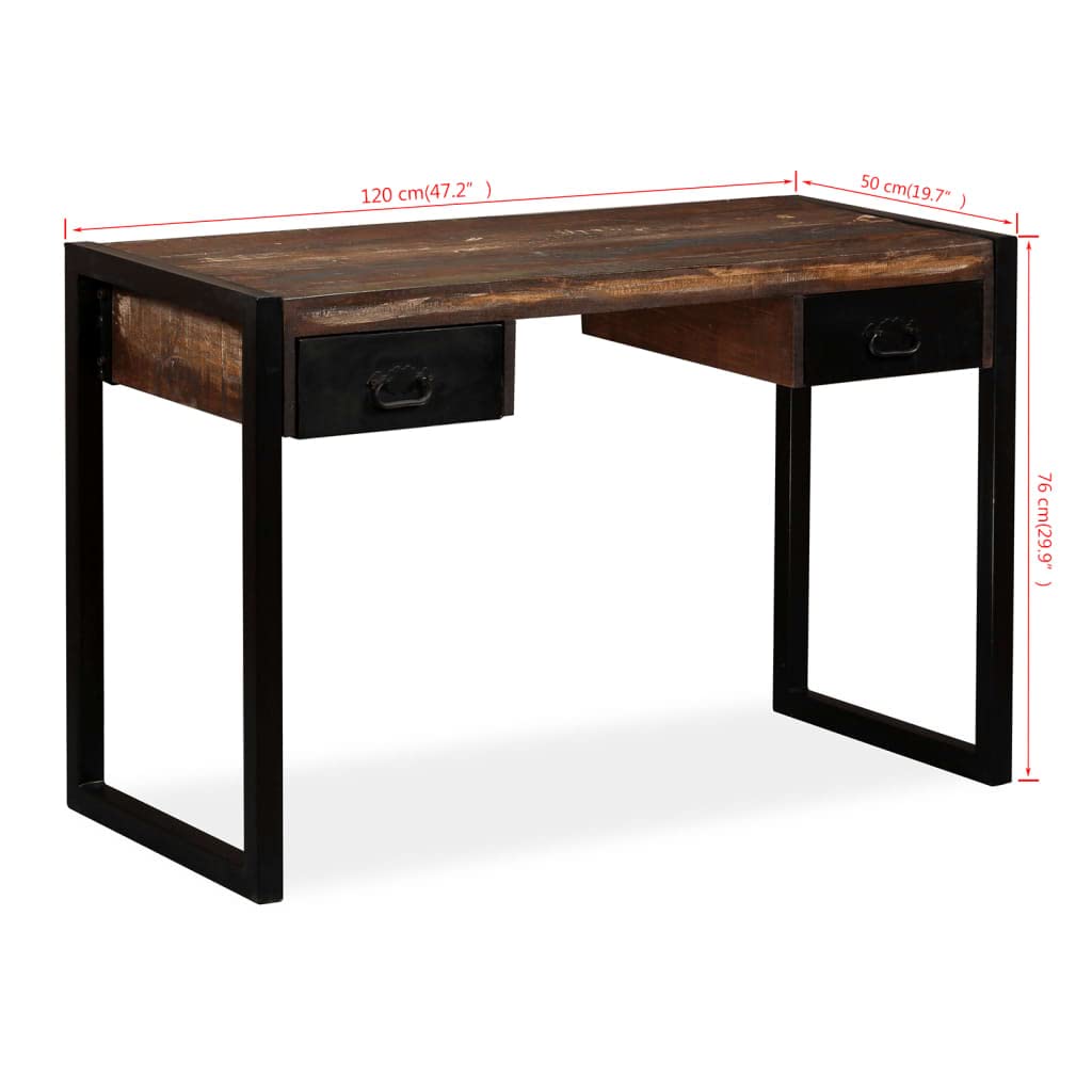 YUHI-HQYD Desk with 2 Drawers,Laptop Table,Writing Desk with Drawers,Home Office Desks,Secretary Desk,Perect for Office or Home Study,Easy to Assemble, Solid Reclaimed Wood 47.2"x19.7"x29.9"