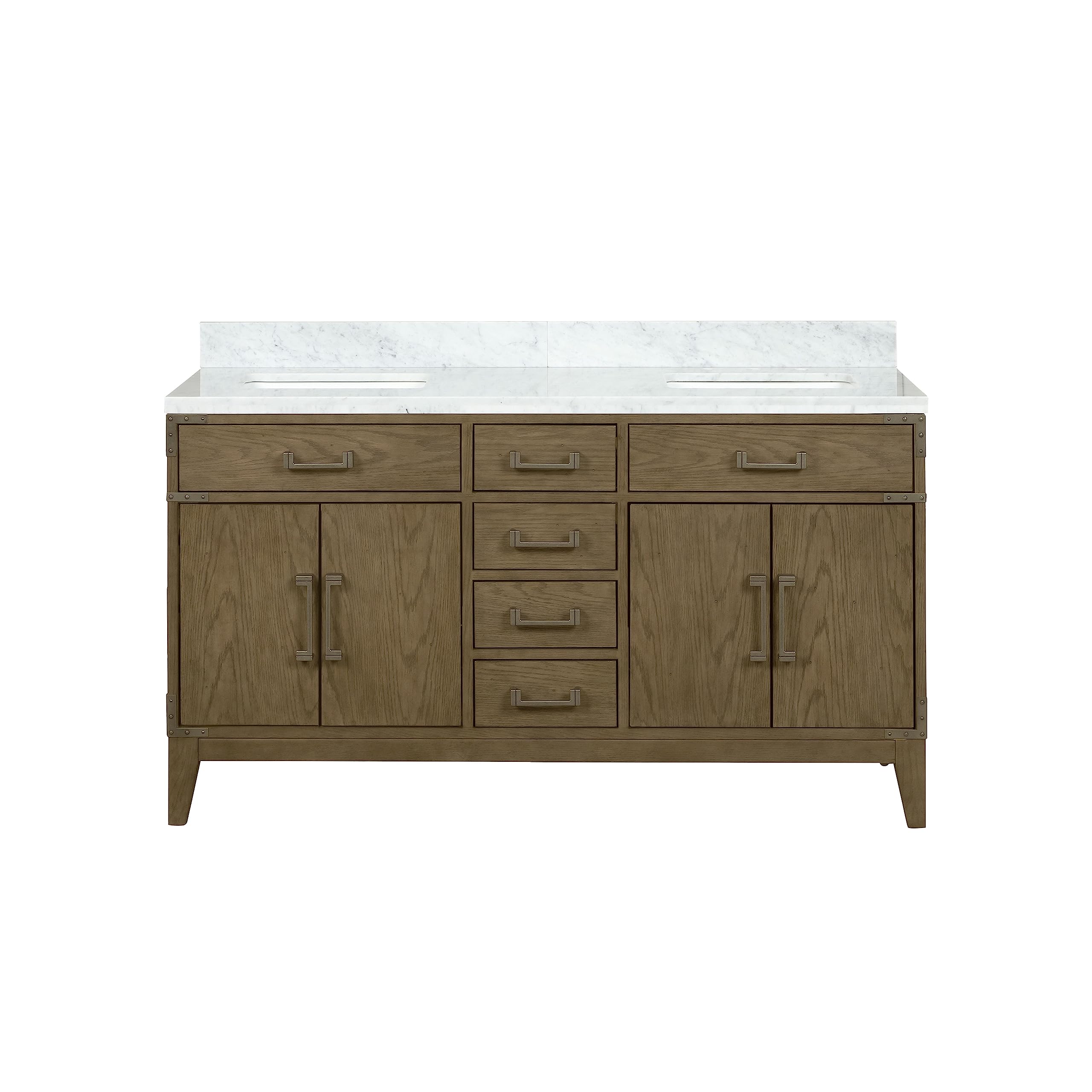 Bell+Modern Harbor 60 in W x 22 in D Grey Oak Double Bath Vanity and Carrara Marble Top