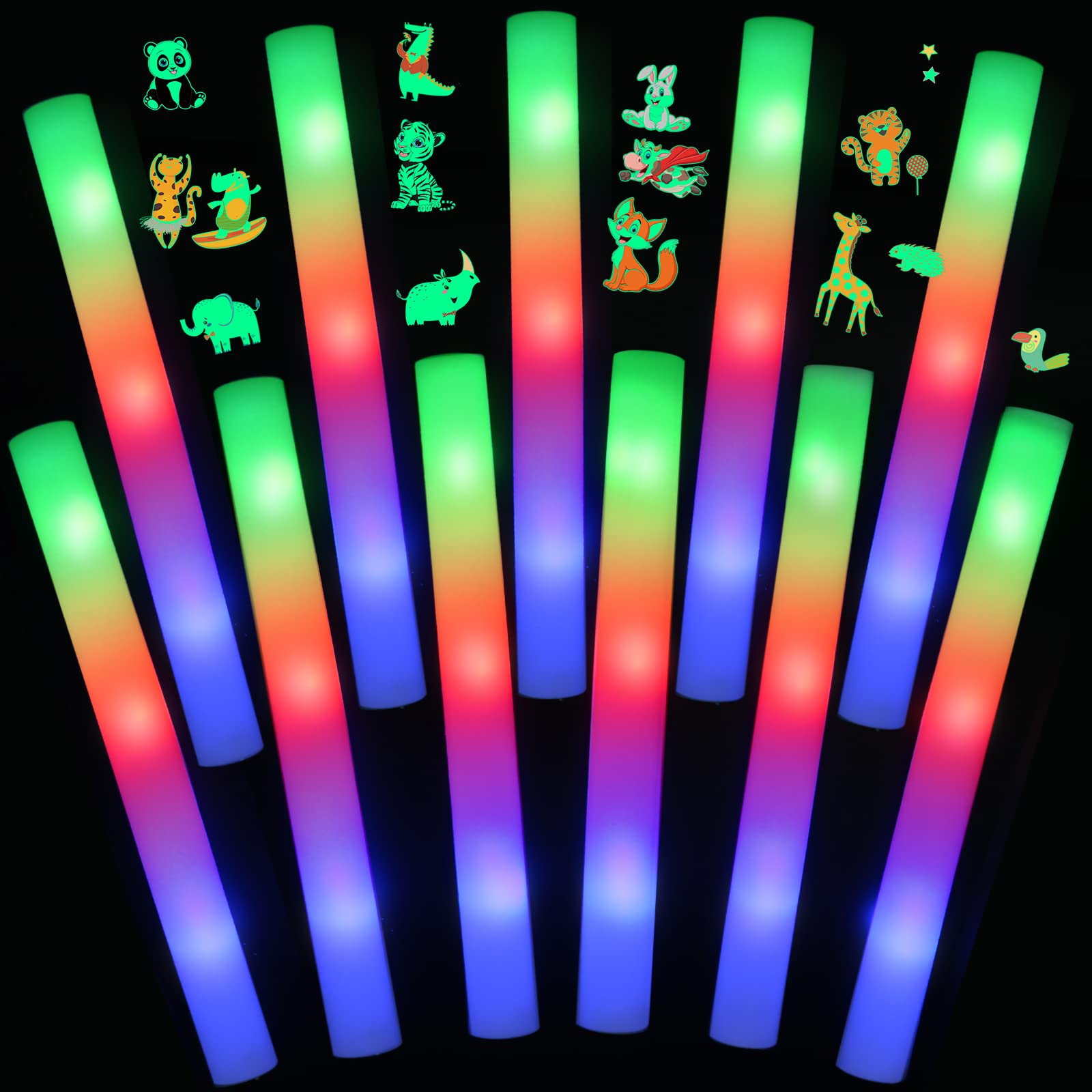 JDNRXO 28 PCS Glow Sticks Bulk, LED Light Up Foam Sticks Party Favors with 3 Flashing Modes, Glow in The Dark Party Supplies for Halloween, Wedding, Birthday, Carnival - Extra 5 Glowing Stickers