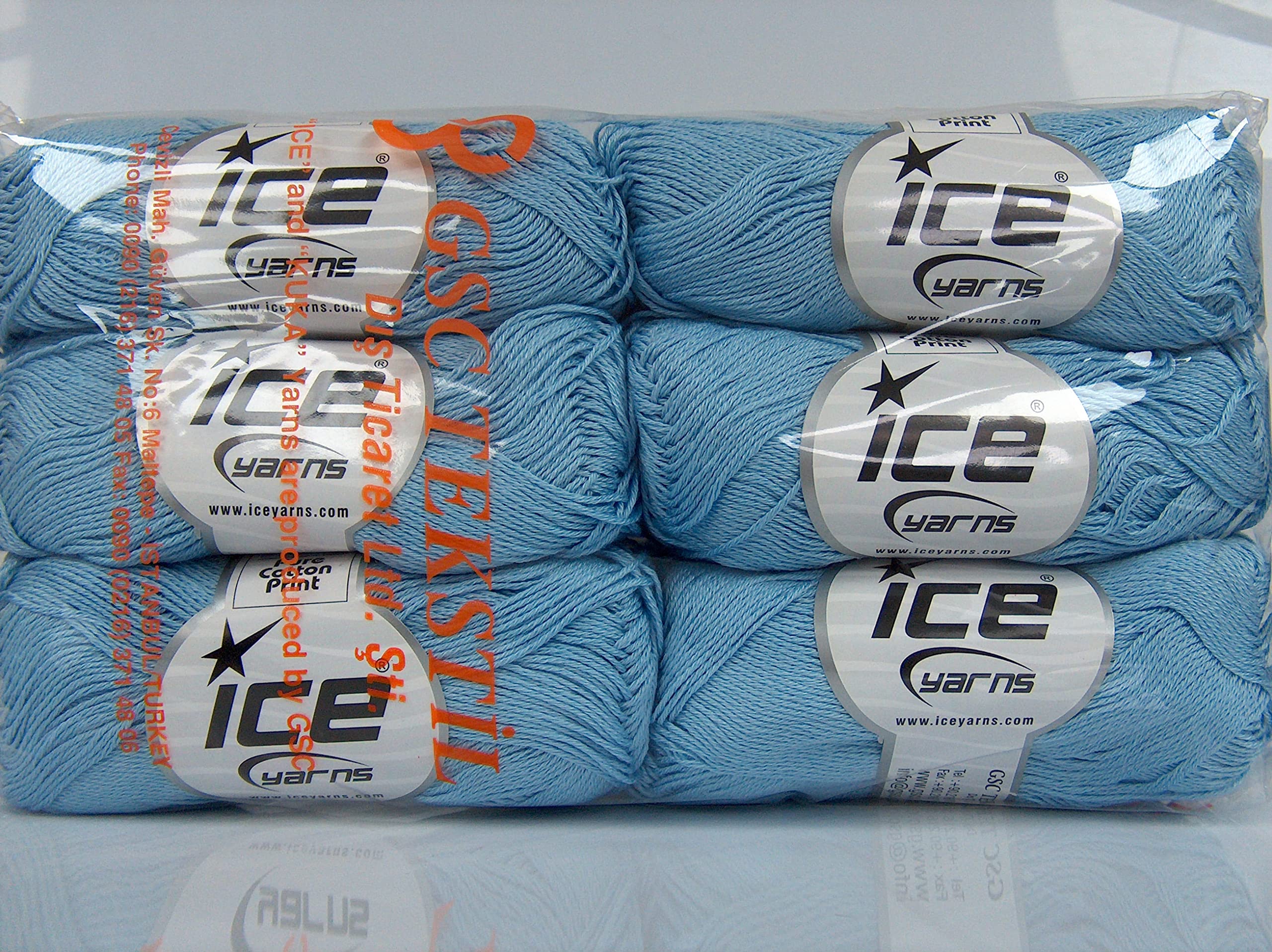 Lot of 6 Skeins Ice Yarns Cecilia Cotton (100% Mercerised Cotton) Yarn Baby Blue