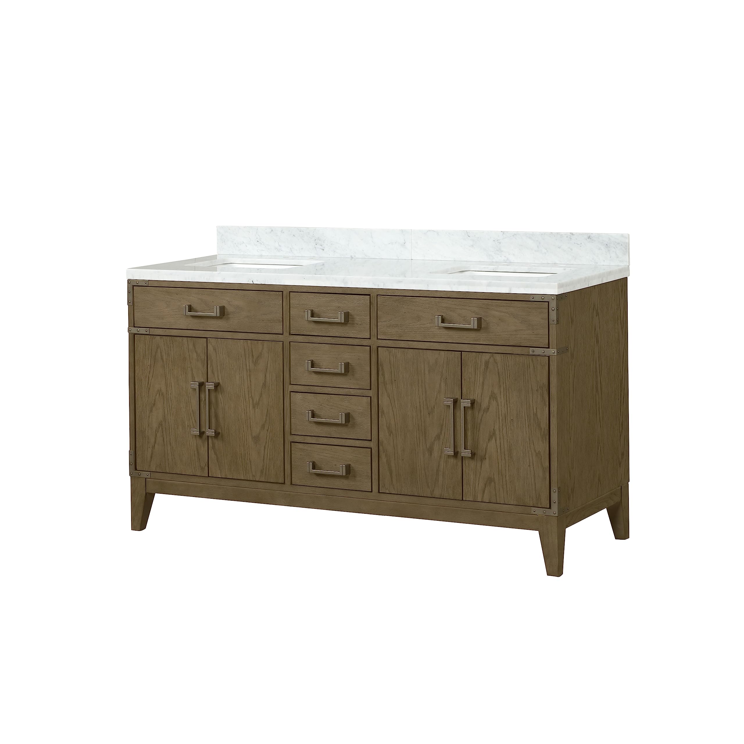 Bell+Modern Harbor 60 in W x 22 in D Grey Oak Double Bath Vanity and Carrara Marble Top