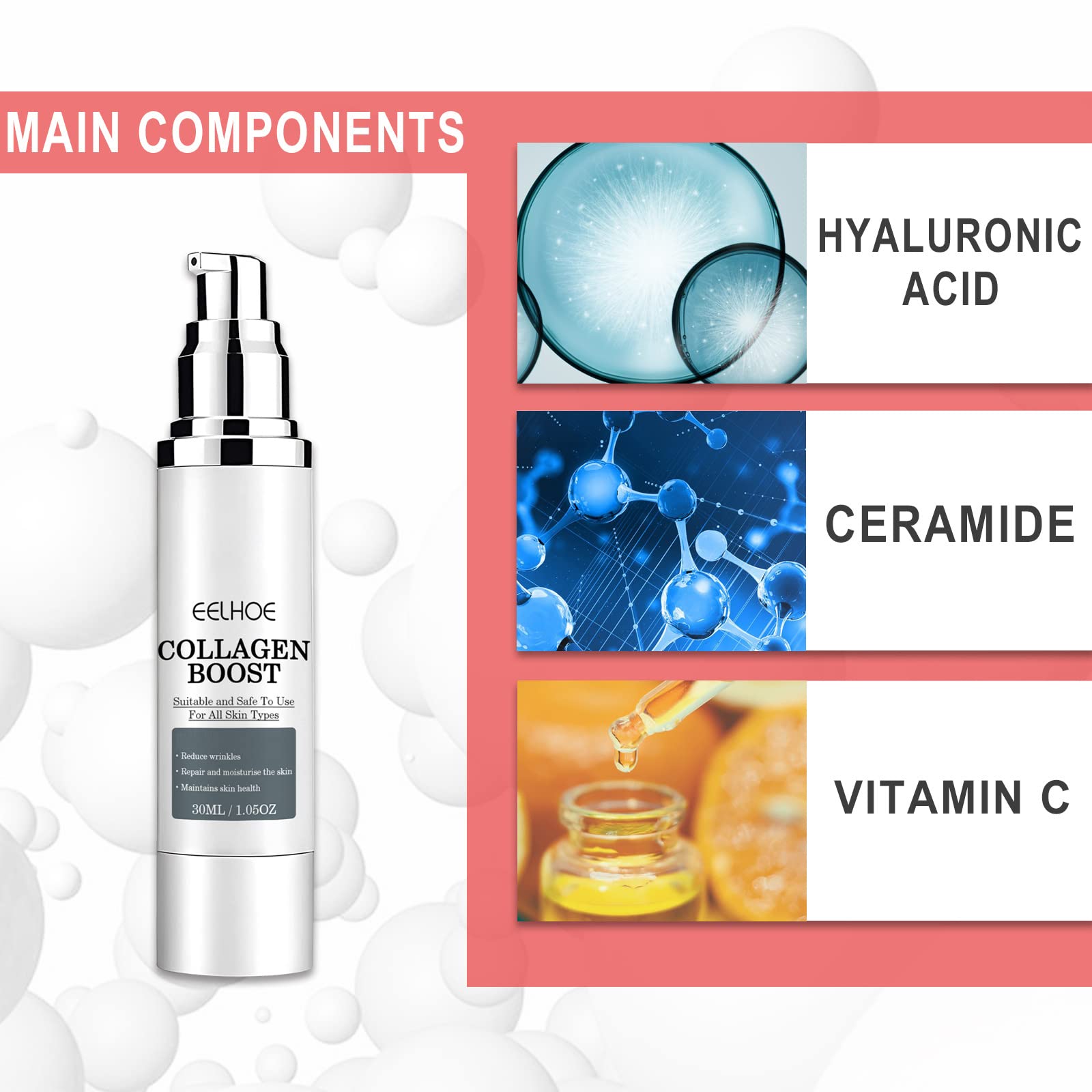 XIGUA EELHOE Collagen Boost Anti-Aging Serum, Hyaluronic Acid, 2PCS