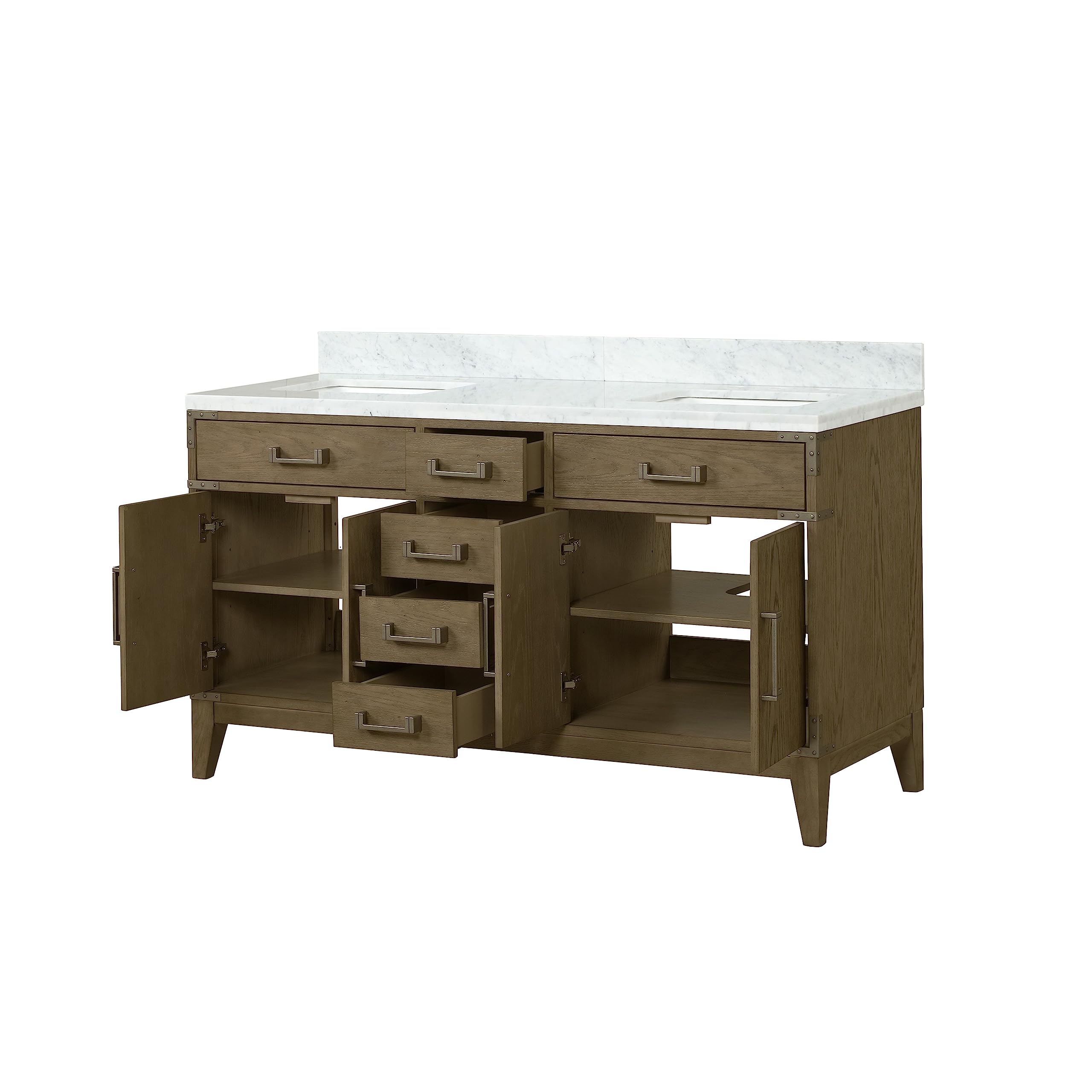 Bell+Modern Harbor 60 in W x 22 in D Grey Oak Double Bath Vanity and Carrara Marble Top