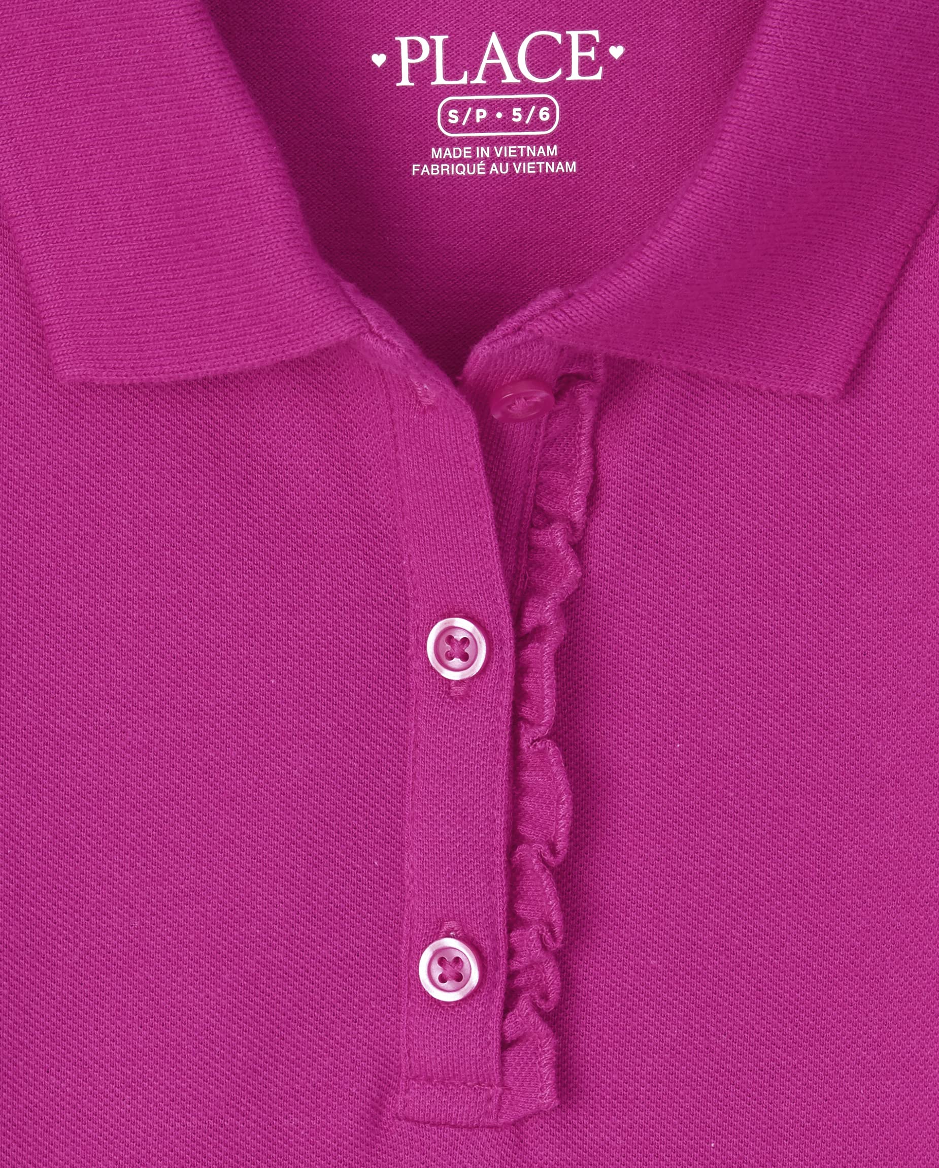 The Children's Place,Short Sleeve Ruffle Polo Dress,Aurora Pink,Medium (7/8)