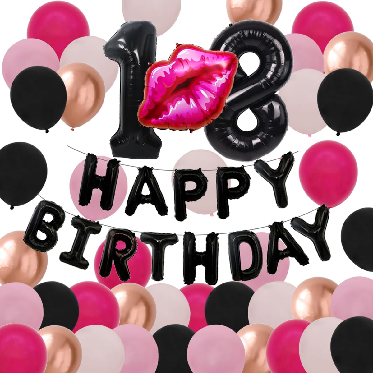 Dreamy Space 18th Birthday Decorations, Pink Black Rose Gold, Happy Banner, 18 Balloon Numbers, Women Party Decor, Girls Bday Decorations