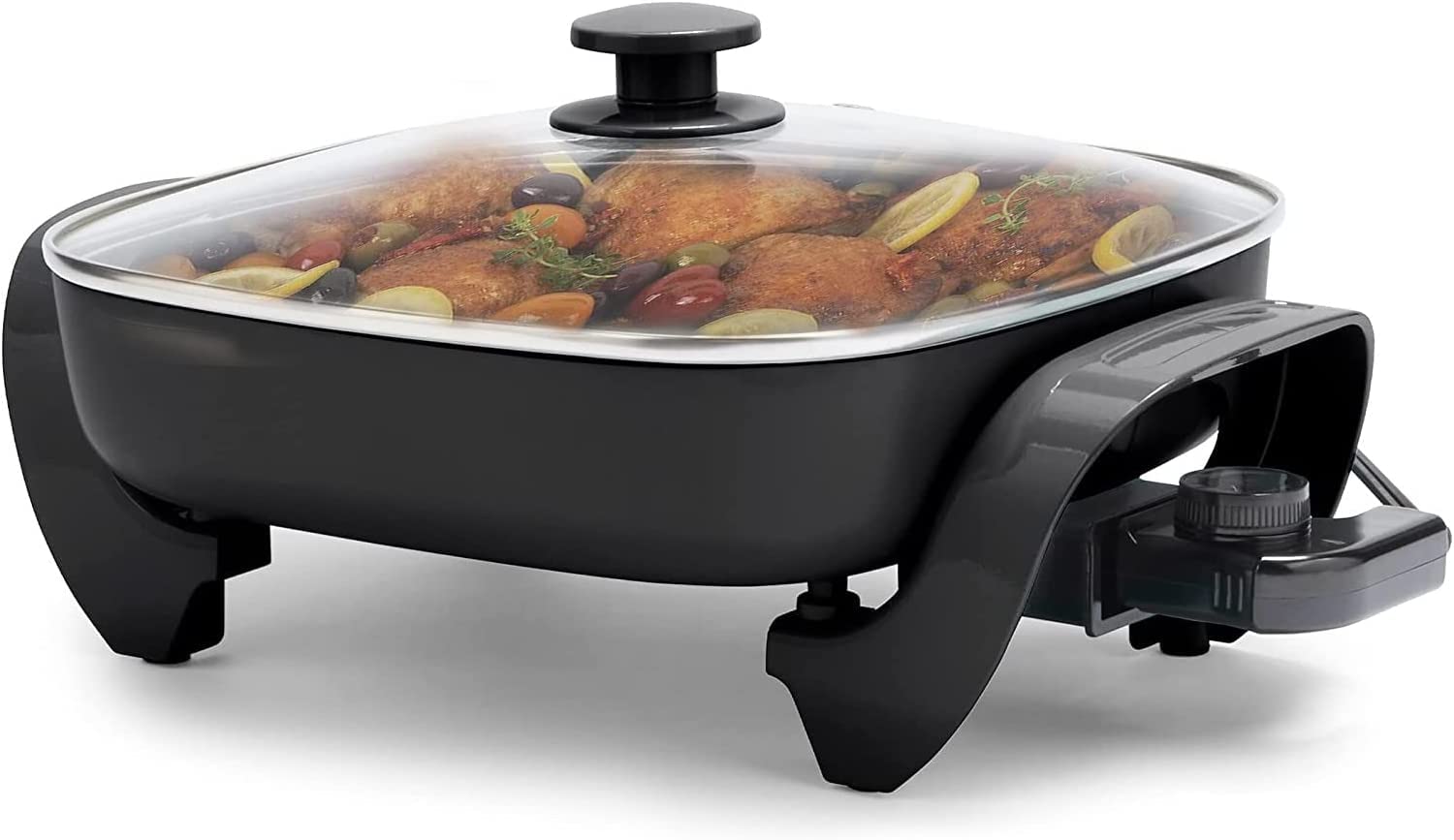 Electric Skillet Nonstick with Lid - 12"x12" Deep Frying Pan, Serves 4 to 6 People, Cool Touch Handles, Removable Heating Probe, Dishwasher Safe, Copper