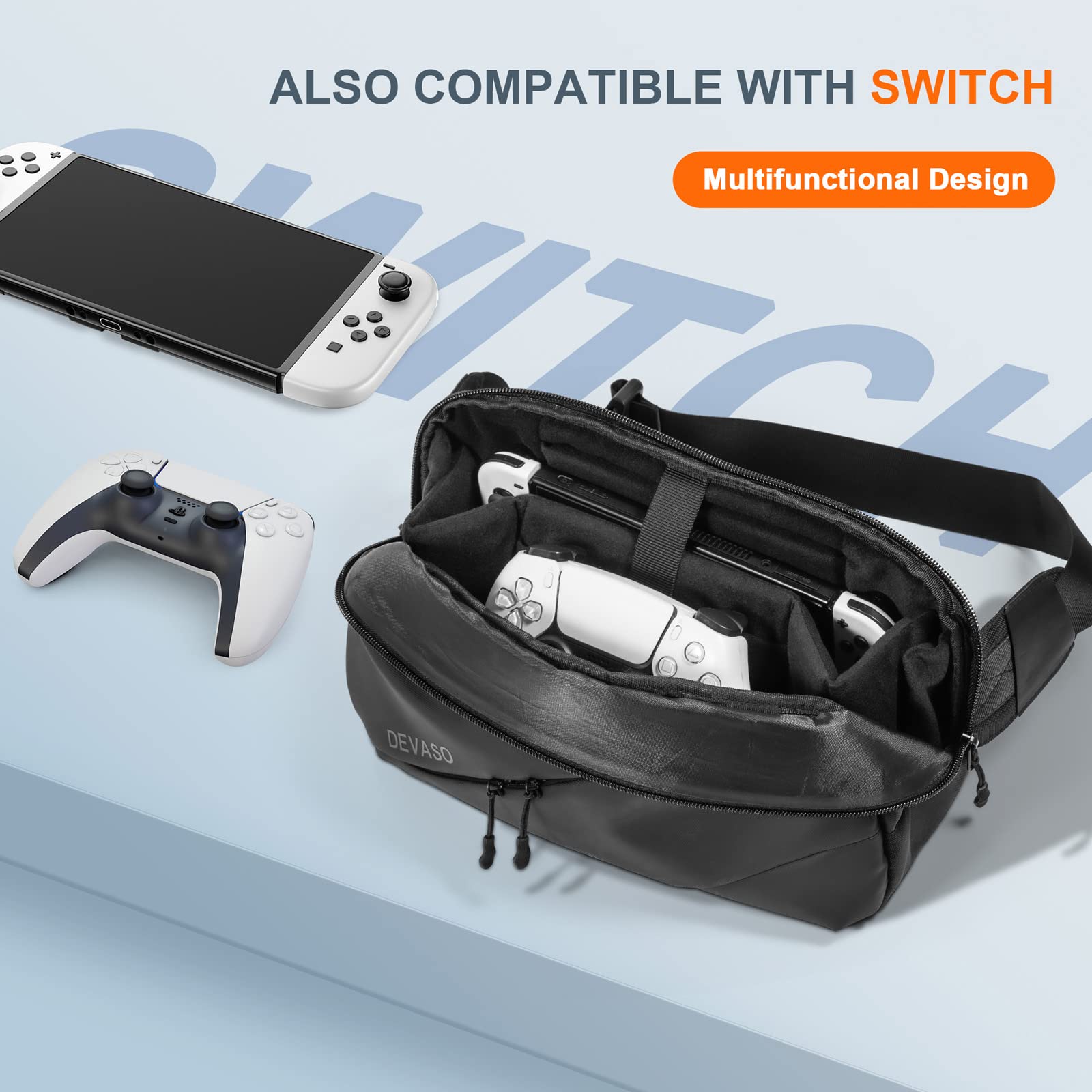 DEVASO Carrying Case for ASUS ROG Ally X, Storage Bag with Multi-Pockets Fit ROG Ally X 2024, Dock Station and Other Accessories, Everyday Carry Bag for Travel