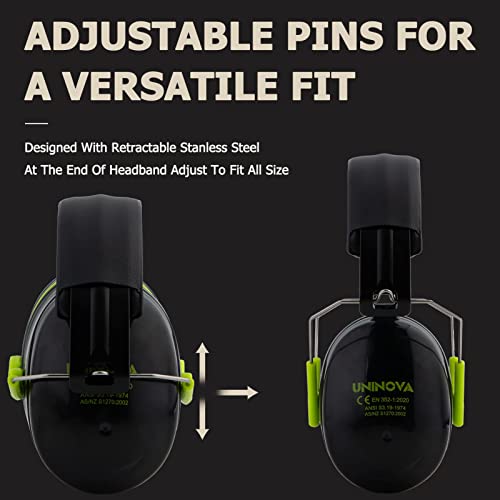 UNINOVA Hearing Protection Earmuffs, Noise Reduction Safety Ear Muffs, NRR 26dB Ear Protection Headphones for Shooting Gun Range Lawn Mowing Construction Woodworking Adults Men Women,Green
