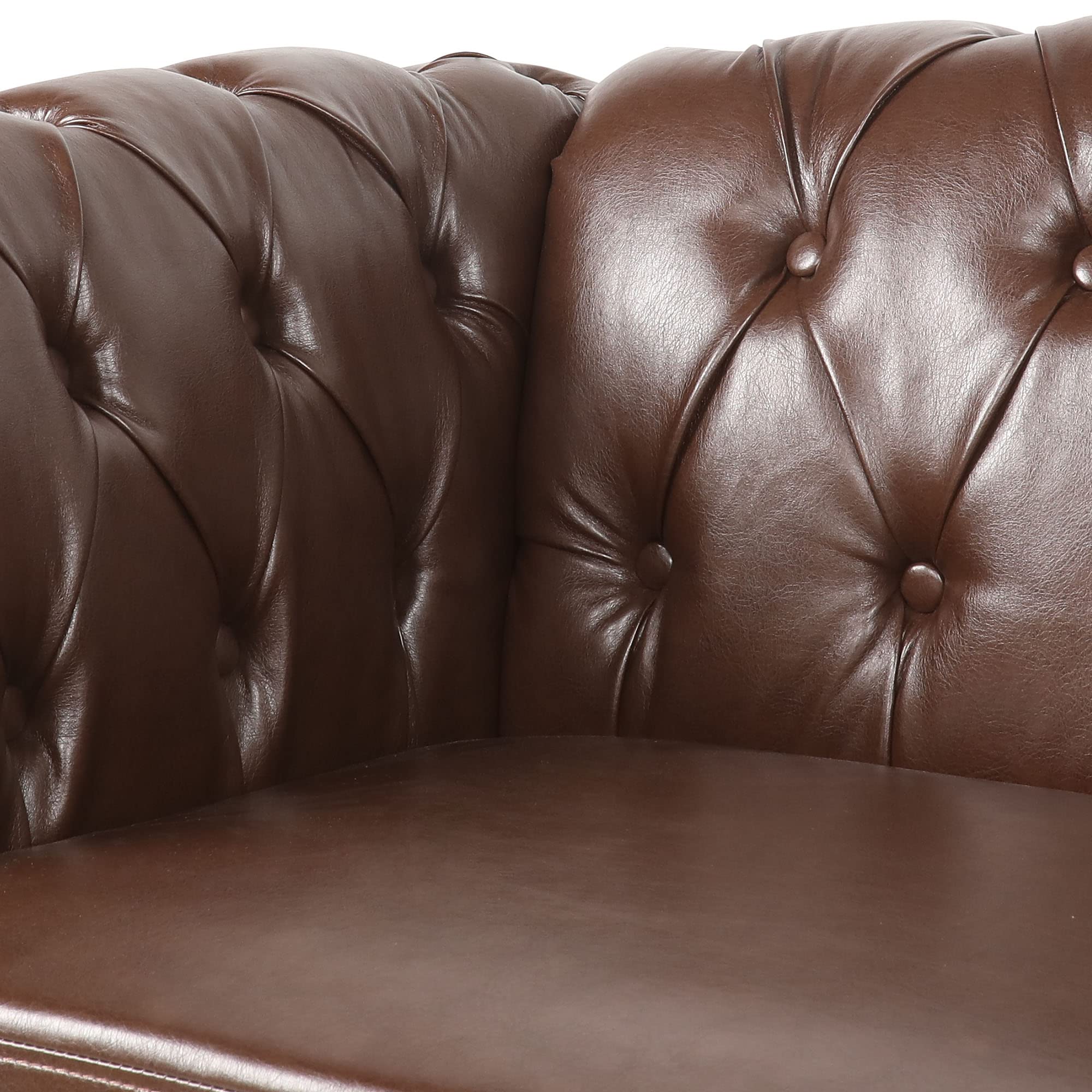 FOKWE Chesterfield Loveseat Leather, Modern Upholstered Tufted Couch 2 Seater with Rolled Arms and Nailhead for Living Room, Bedroom (Dark Brown)
