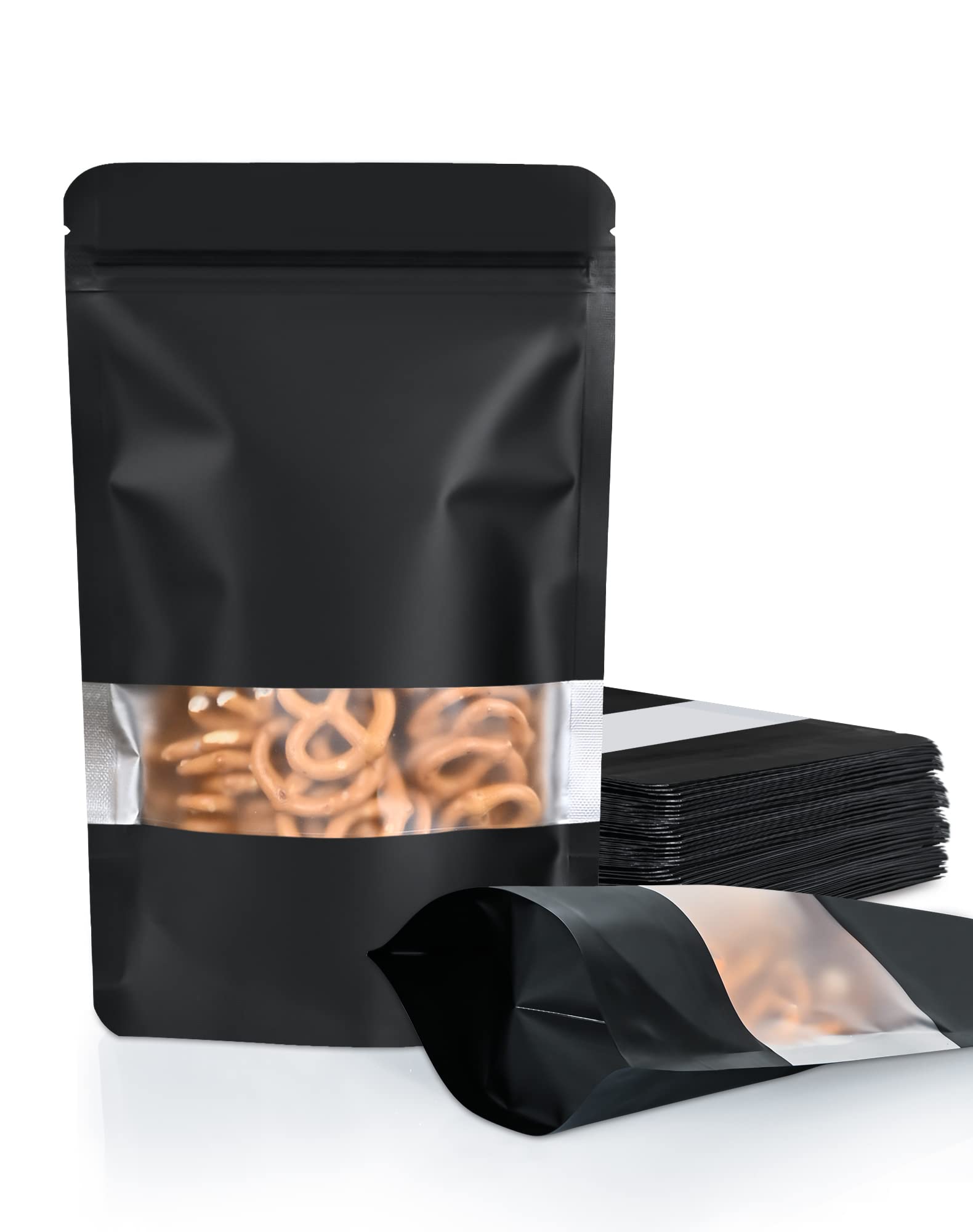 100 Pack Smell Proof Bags, Resealable Bags with Matte Window, Foil Pouch Stand Up Sealable Bags for Packaging（Black，4" x 6"）