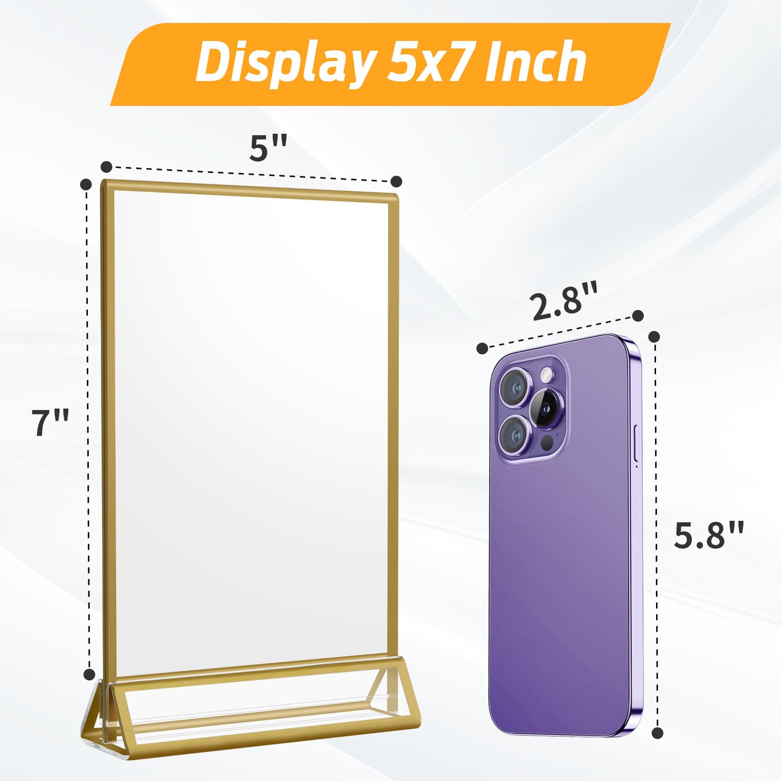 Smarpau Acrylic Signs 8 Pack Gold 5x7 Double Sided Vertical Photo Display Table Number Menu Holders