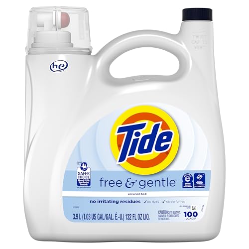 Tide Free & Gentle Liquid Laundry Detergent, 100 Loads, 132 fl oz, Tide Laundry Detergent, Clean Laundry Detergent