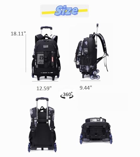 ETAISHOW Airplane-Print Rolling Backpack for Boys Kids Backpack with Wheels for Elementary School Roller School Bag Trolley Bookbag