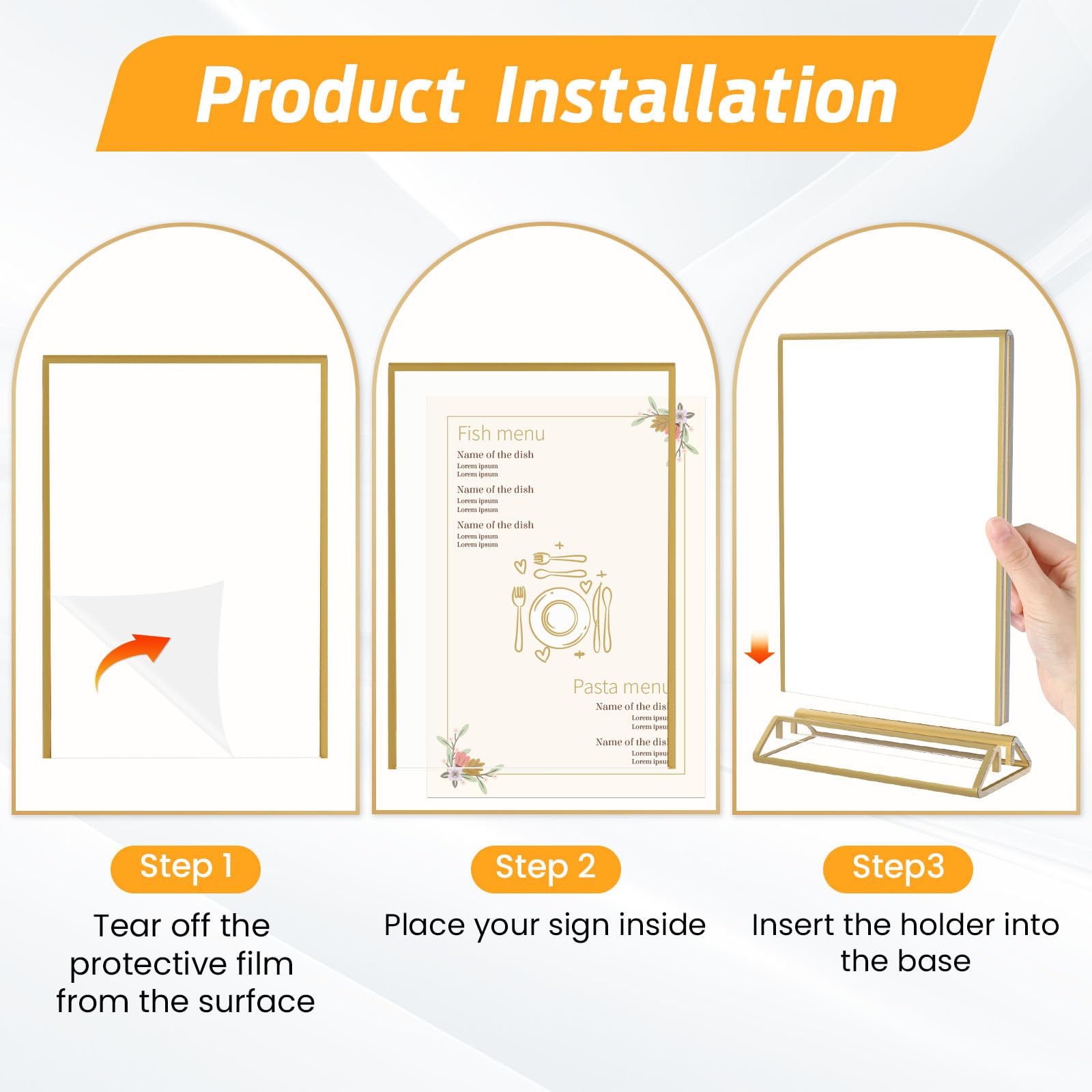 Smarpau Acrylic Signs 8 Pack Gold 5x7 Double Sided Vertical Photo Display Table Number Menu Holders
