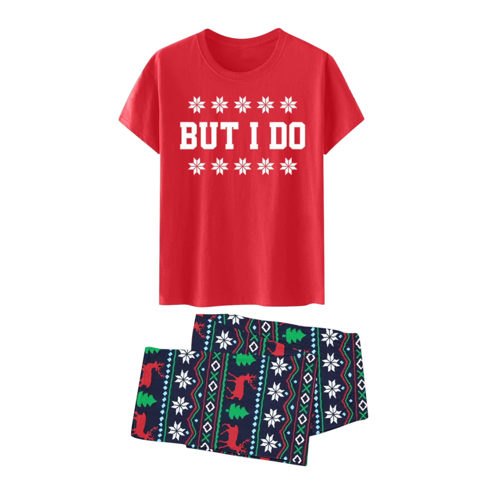 TOUPKO Christmas Pajamas for Family, Funny Letter Family Christmas Pjs Matching Sets Snowflake Short Sleeve Xmas Sleepwear (But I Do, Women/X-Large)