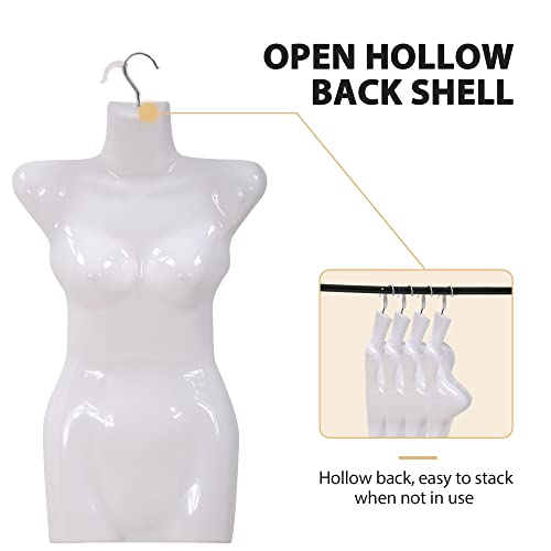 4-Packs Female Mannequin Body Set, 27 inches Height Hanging Mannequin Torso with Hook Plastic Half Dress Form for Clothing, Accessories, Shirt Display (White)