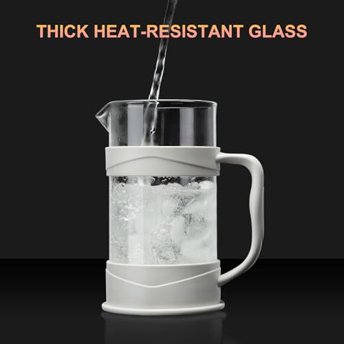 PARACITY French Press Coffee/Tea Maker, Camping Mini Coffee/Tea Press of 304 Stainless Steel Filter and Heat Resistant Glass, Cold Brew Coffee Maker 11.8OZ for Travel& Home Gift(White)