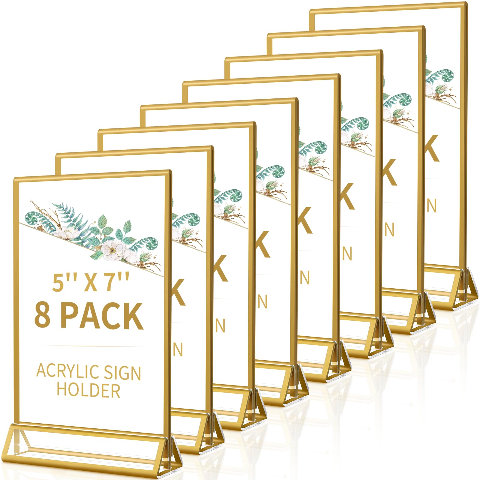 Smarpau Acrylic Signs 8 Pack Gold 5x7 Double Sided Vertical Photo Display Table Number Menu Holders