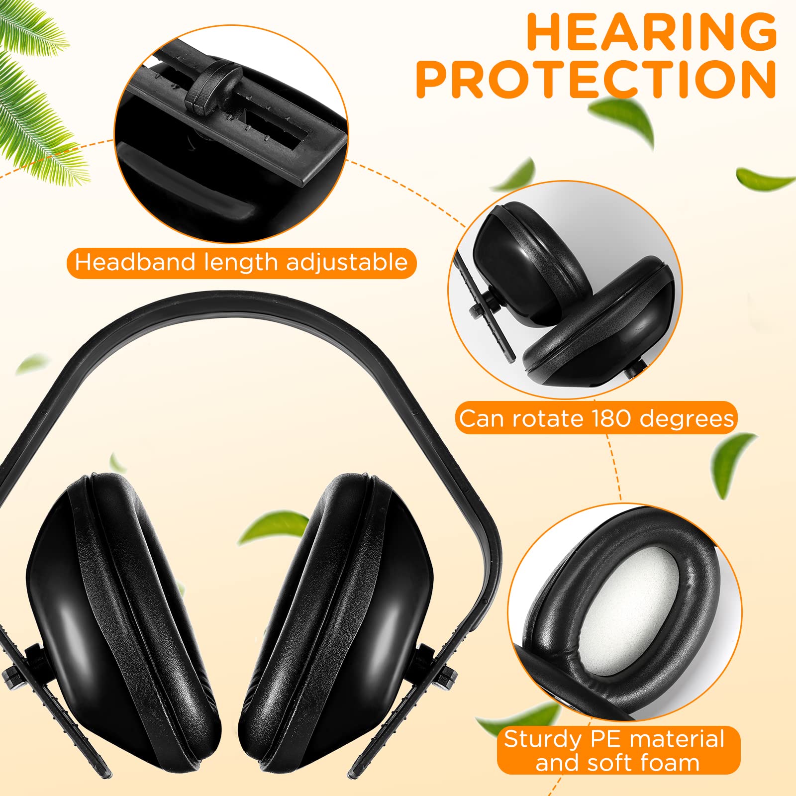 6 Pcs Adjustable Safety Ear Muff Protector Noise Reduction Ear Protection Sound blocking Earmuffs Hearing Protection Ear Muffs Noise Headphones for Hunting Shooting Construction Woodworking (Black)