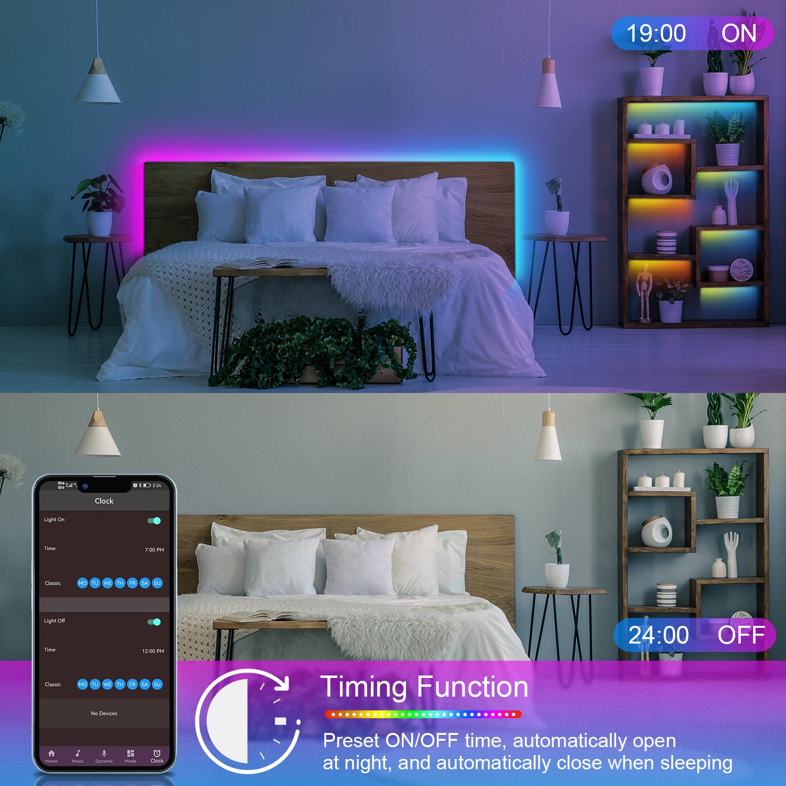 HBOWMDJIA 100ft Led Lights for Bedroom, Led Strip Lights Music Sync Corlor Changing, Led Light Strip with Remote & App Control RGB Strip, Led Lights for Room Dorm Home Classroom Ceiling Decor