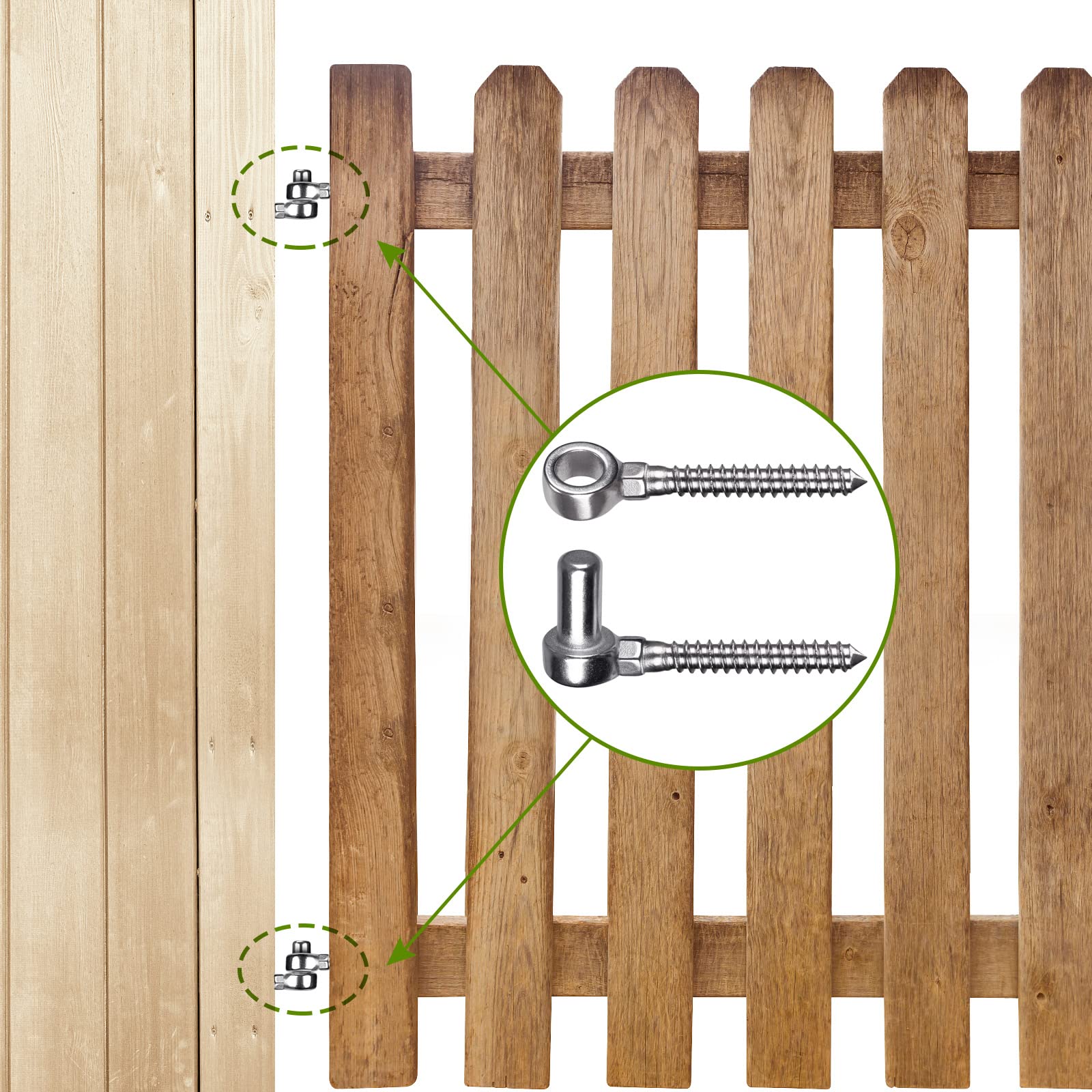 Insaga Gate Hinges, 304 Stainless Steel Wood Gate Hinge, M12 Hook and Eye Hinges, Partial Thread Gate Bolt Hook, Gate Hardware for Wooden Gates Fences, 1Pair