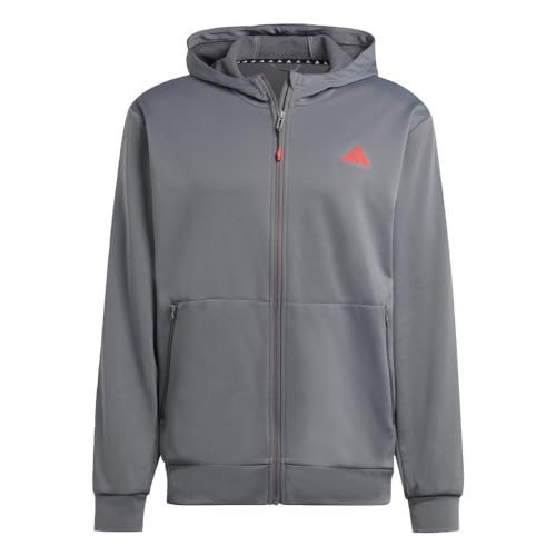 adidas Men's Training Essentials Seasonal Woven Full-Zip Jacket, Grey/Better Scarlet, Large