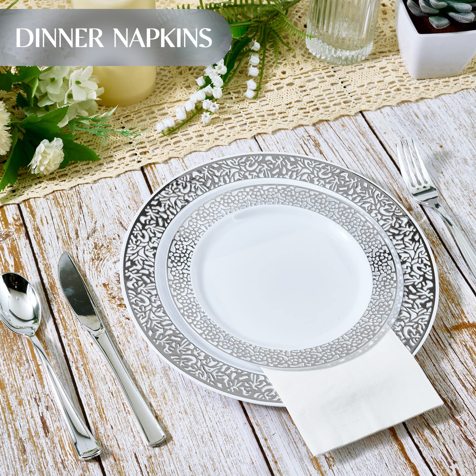 Vplus 600 Pack Paper Napkins Guest Towels Disposable Premium Quality 3-ply Dinner Napkins Disposable Soft, Absorbent, Party Napkins Wedding Napkins for Kitchen, Parties, Dinners or Events(White)