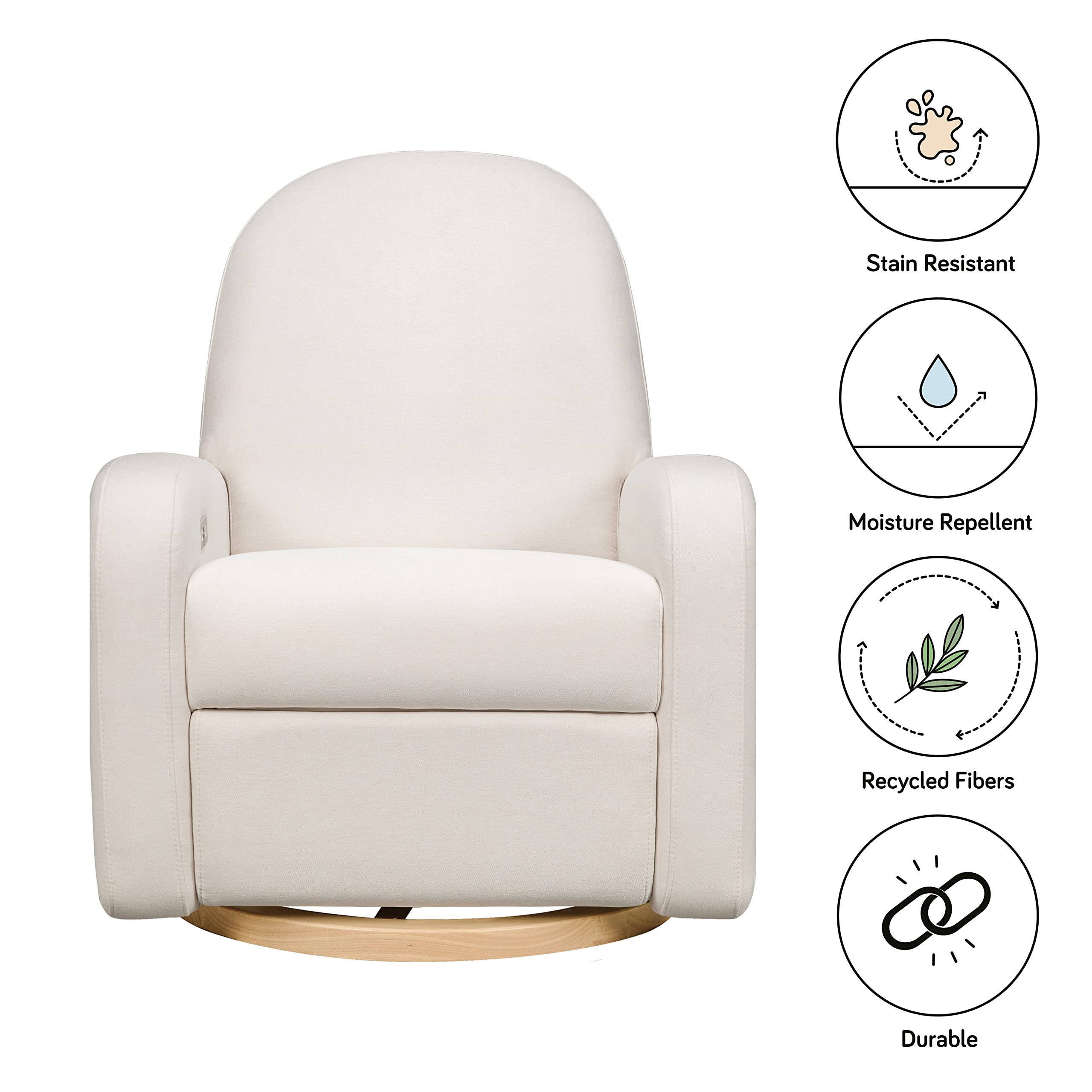 Babyletto Nami Electronic Power Recliner & Swivel Glider with USB Port in Performance Cream Eco-Weave with Light Wood Base,Water Repellent & Stain Resistant,Greenguard Gold and CertiPUR-US Certified